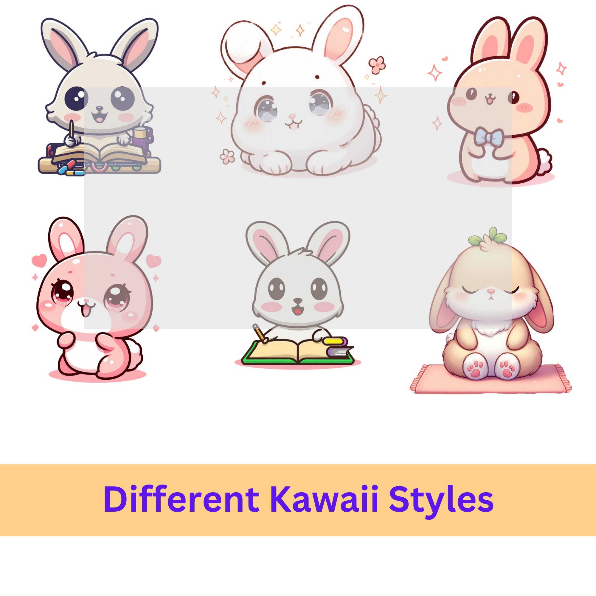 24 Kawaii Bunny Clipart, Kawaii Rabbit PNG, Cute Rabbit Clipart Bundle ...