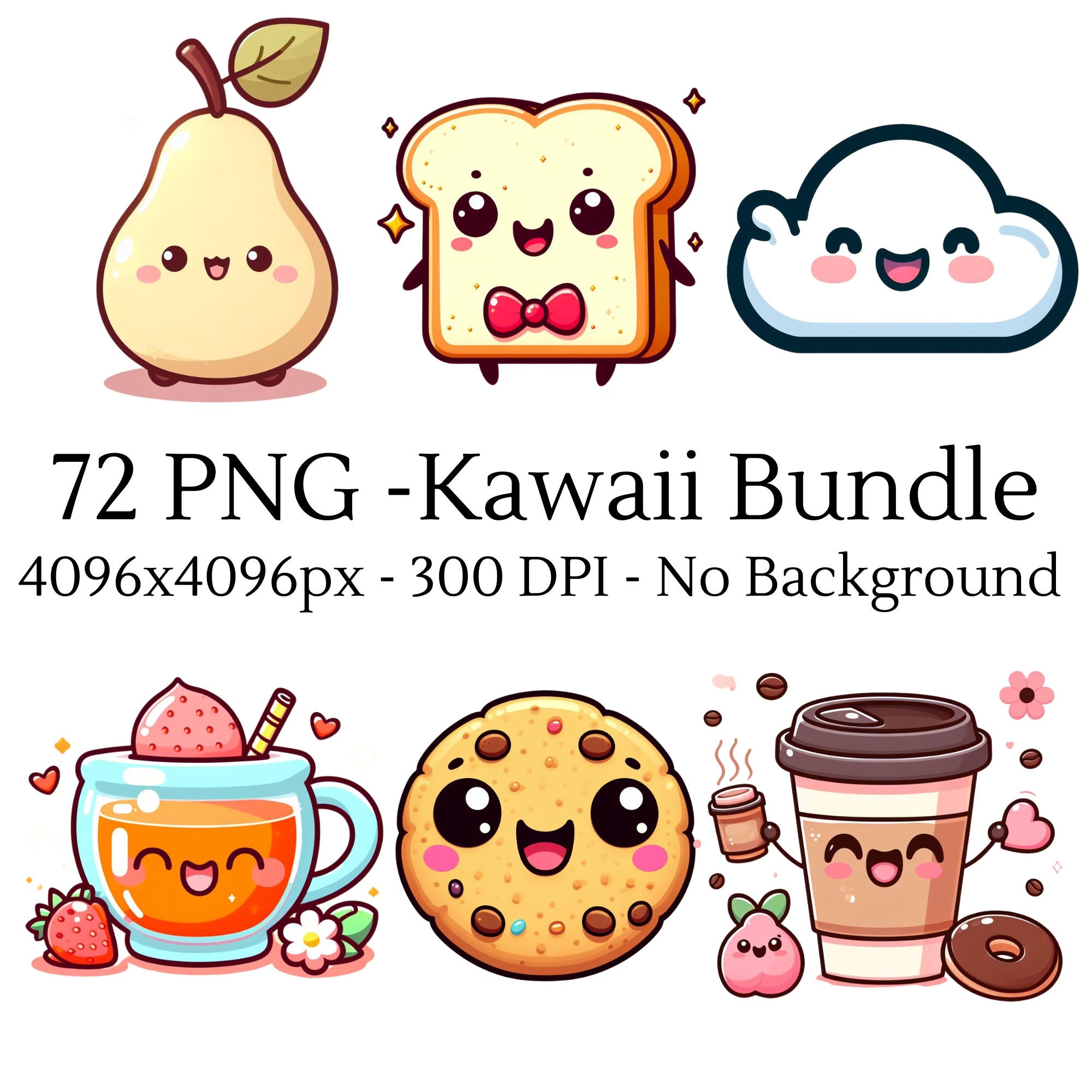 2000 Kawaii Clipart Bundle, Cute Kawaii PNG Clipart, Kitty Puppy ...