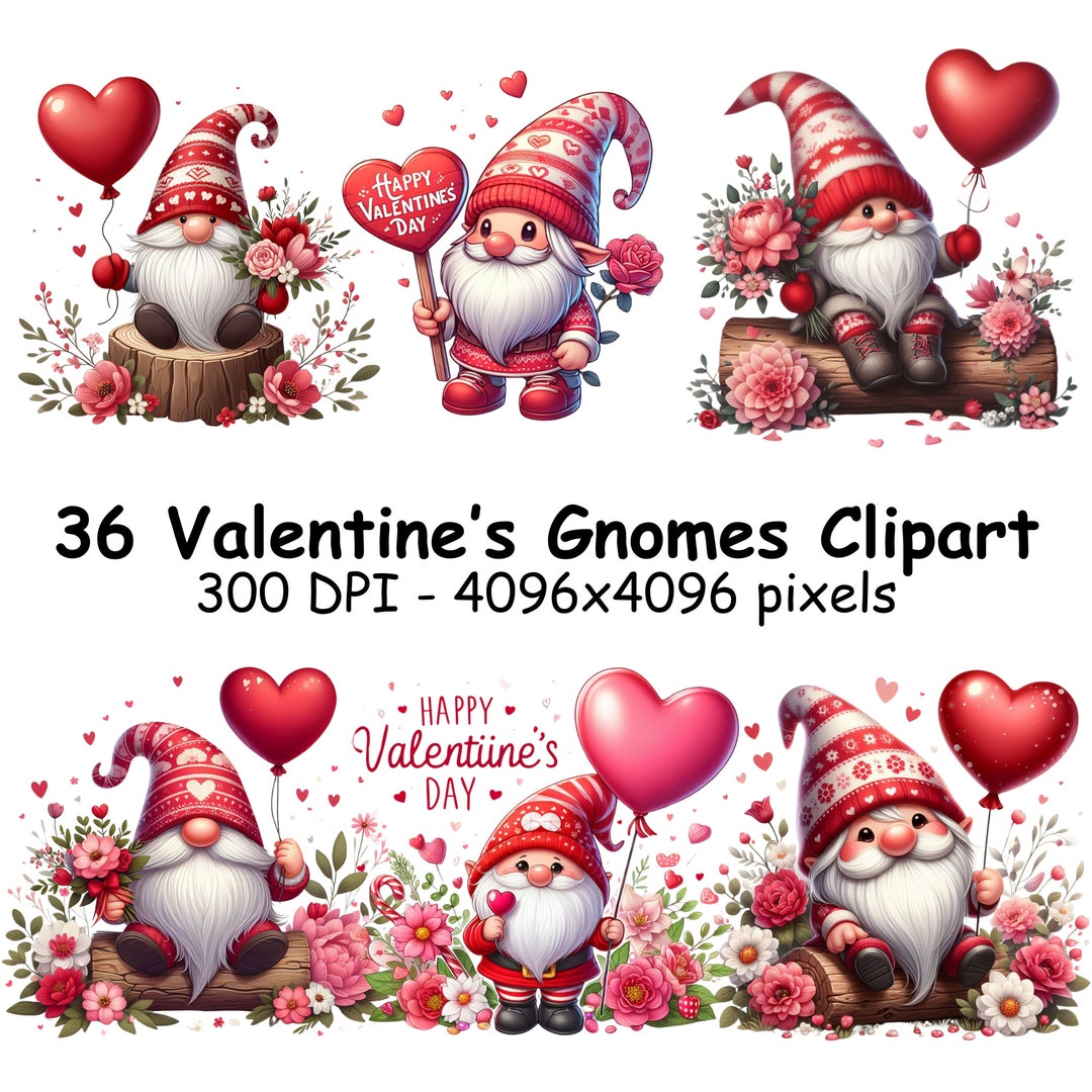 Lot de 36 cliparts gnomes de la Saint-Valentin, 36 PNG festifs cliparts ...