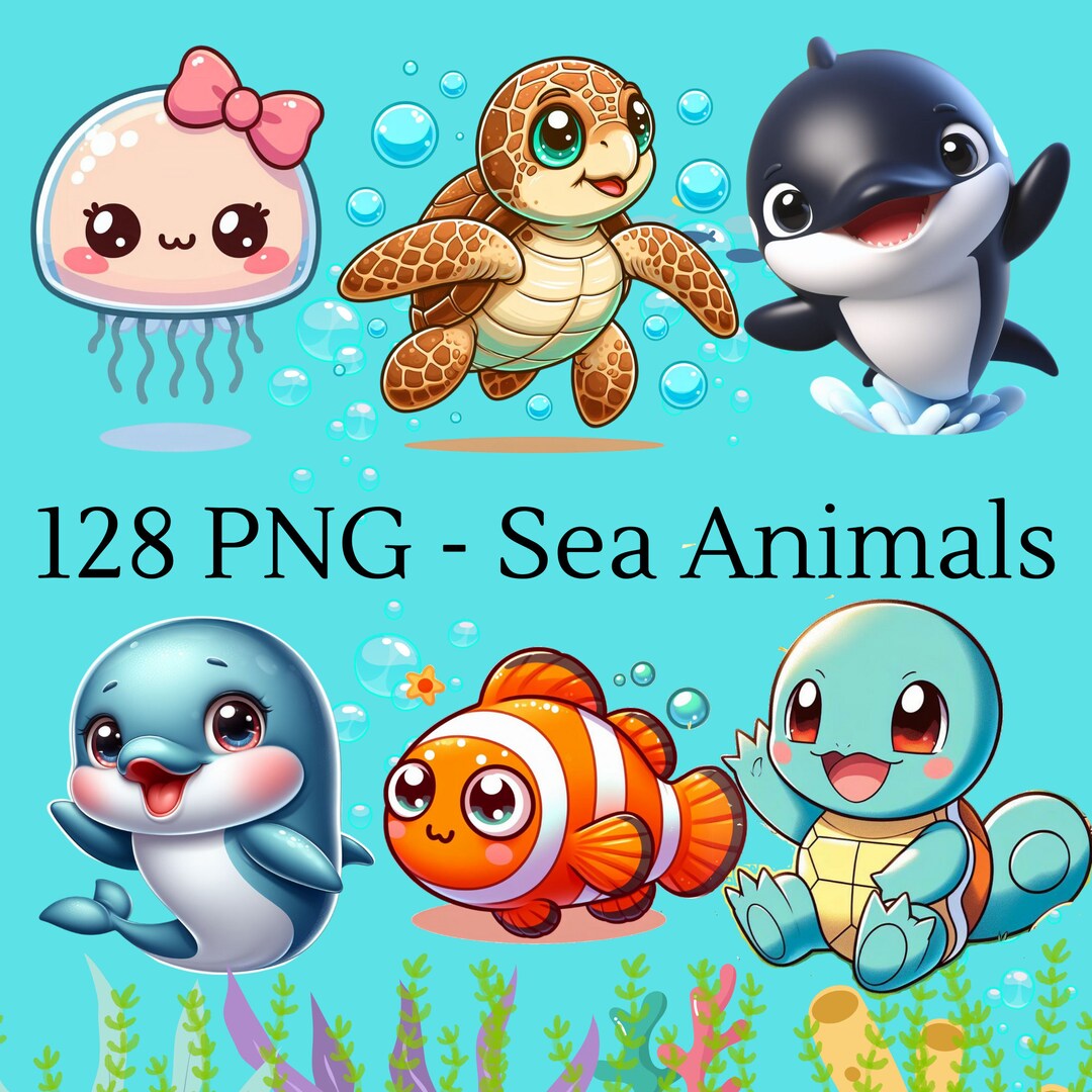 Kawaii Cute Sea Animals PNG Bundle - Etsy