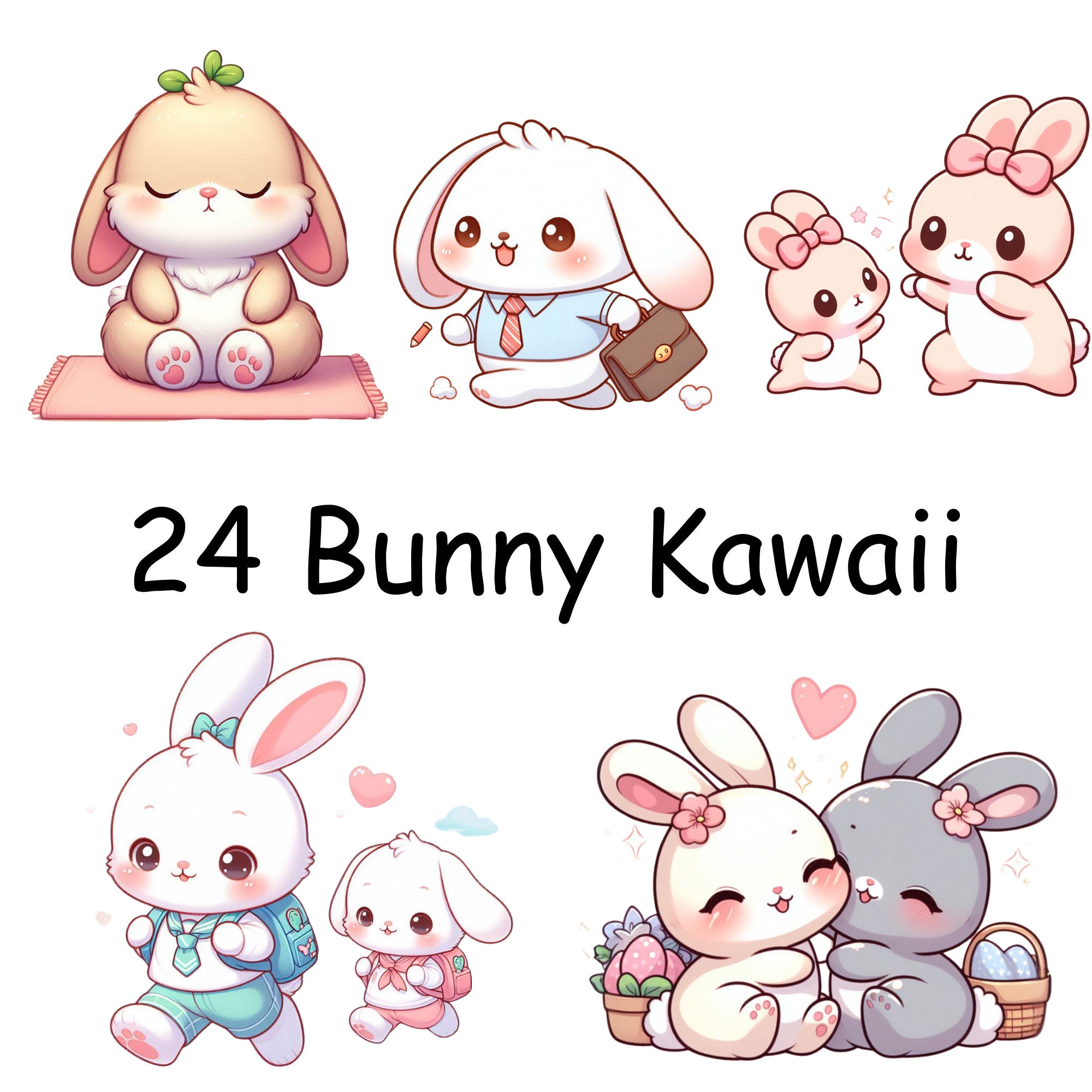 24 Kawaii Bunny Clipart, Kawaii Rabbit PNG, Cute Rabbit Clipart Bundle ...