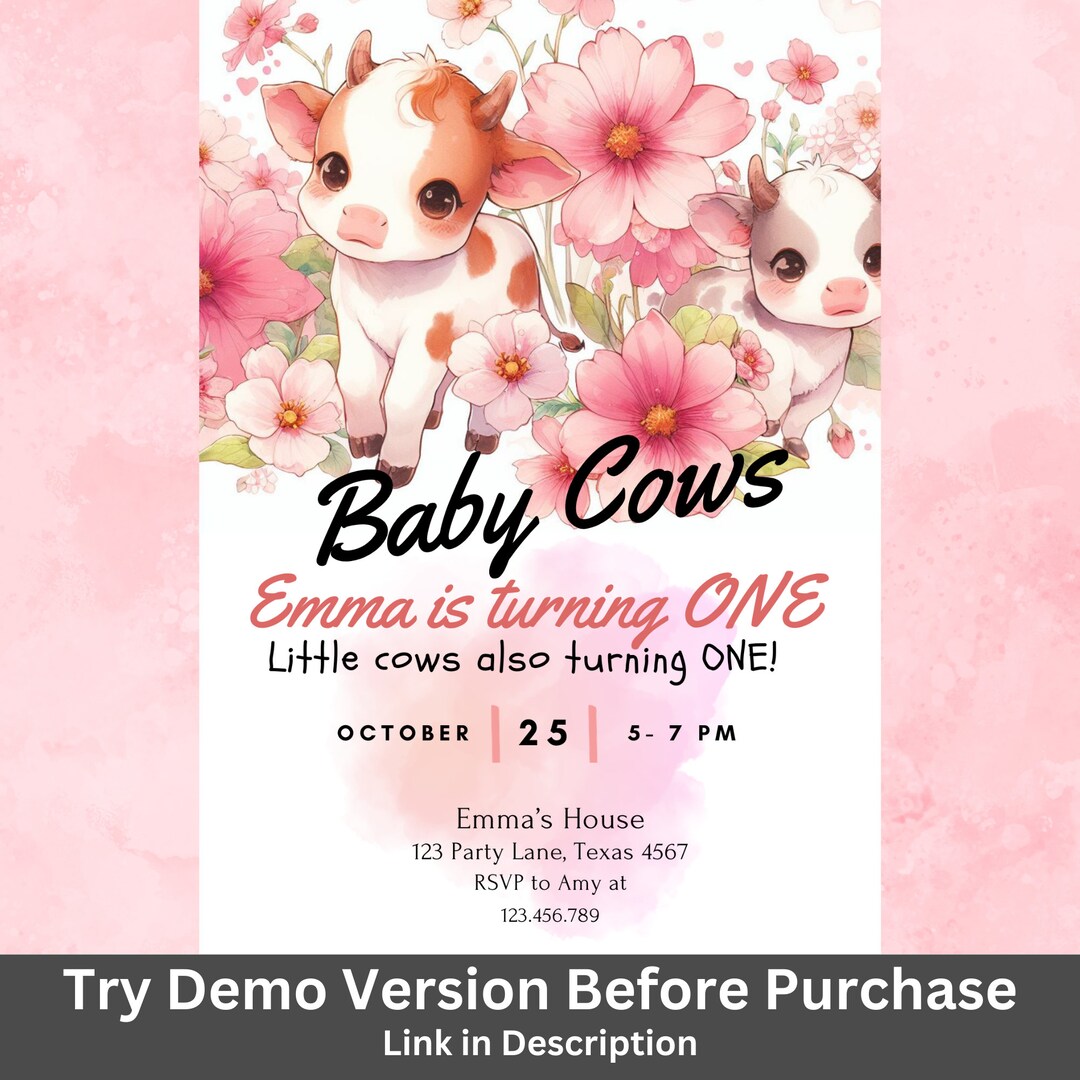 Editable ANY AGE Holy Cow Girl Birthday Invite Farm Animal Cow - Etsy
