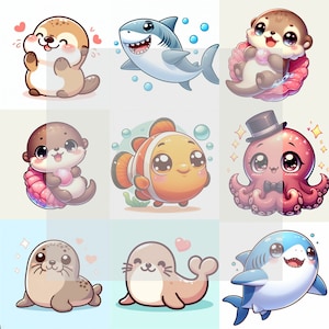 Kawaii Cute Sea Animals PNG Bundle - Etsy