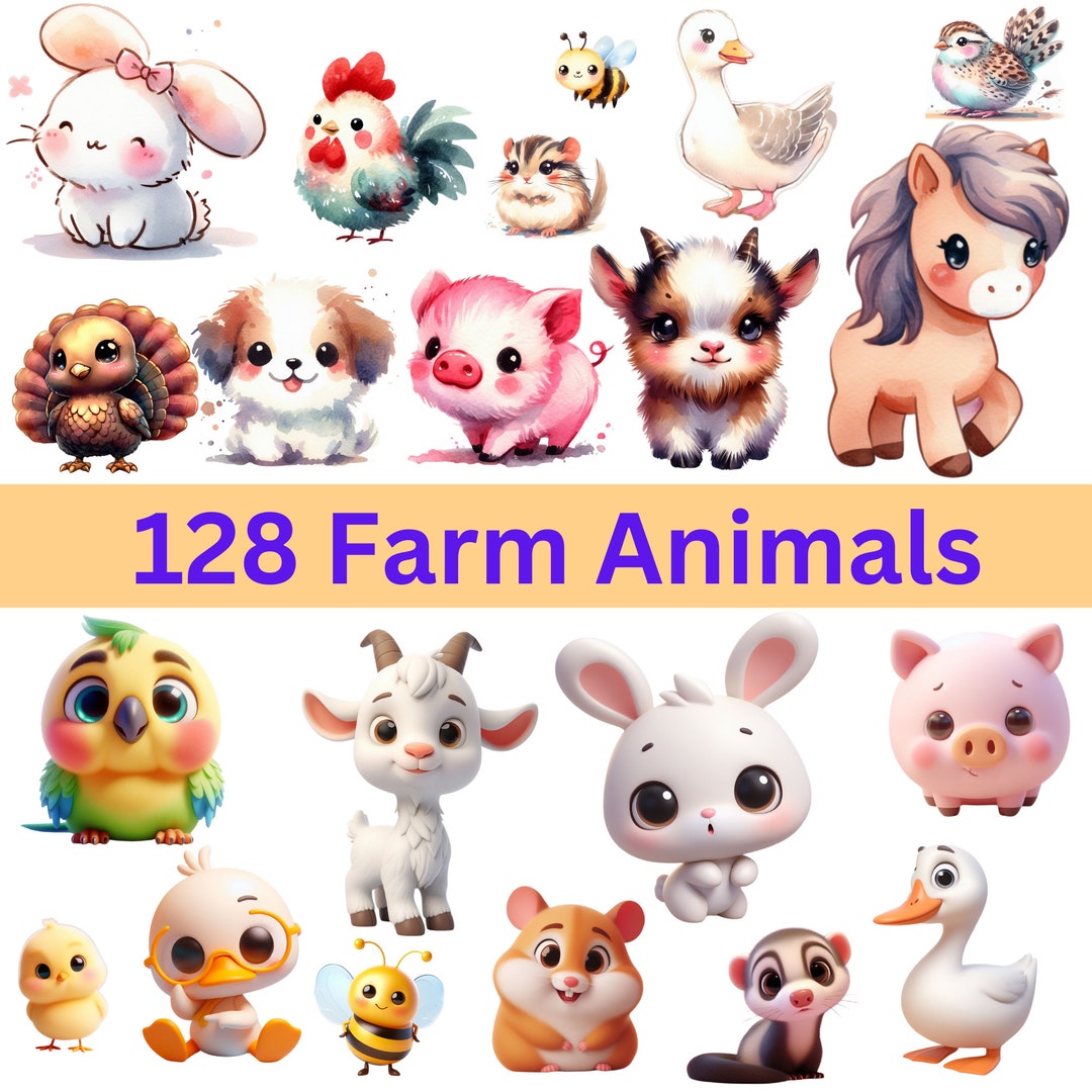 Kawaii Cute Farm Animal PNG Bundle - Etsy