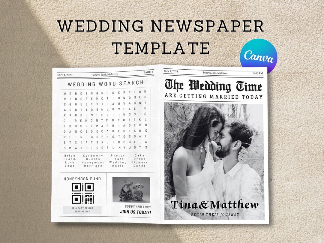 Folded Wedding Newspaper, Wedding Day Timeline, Newspaper Wedding ...