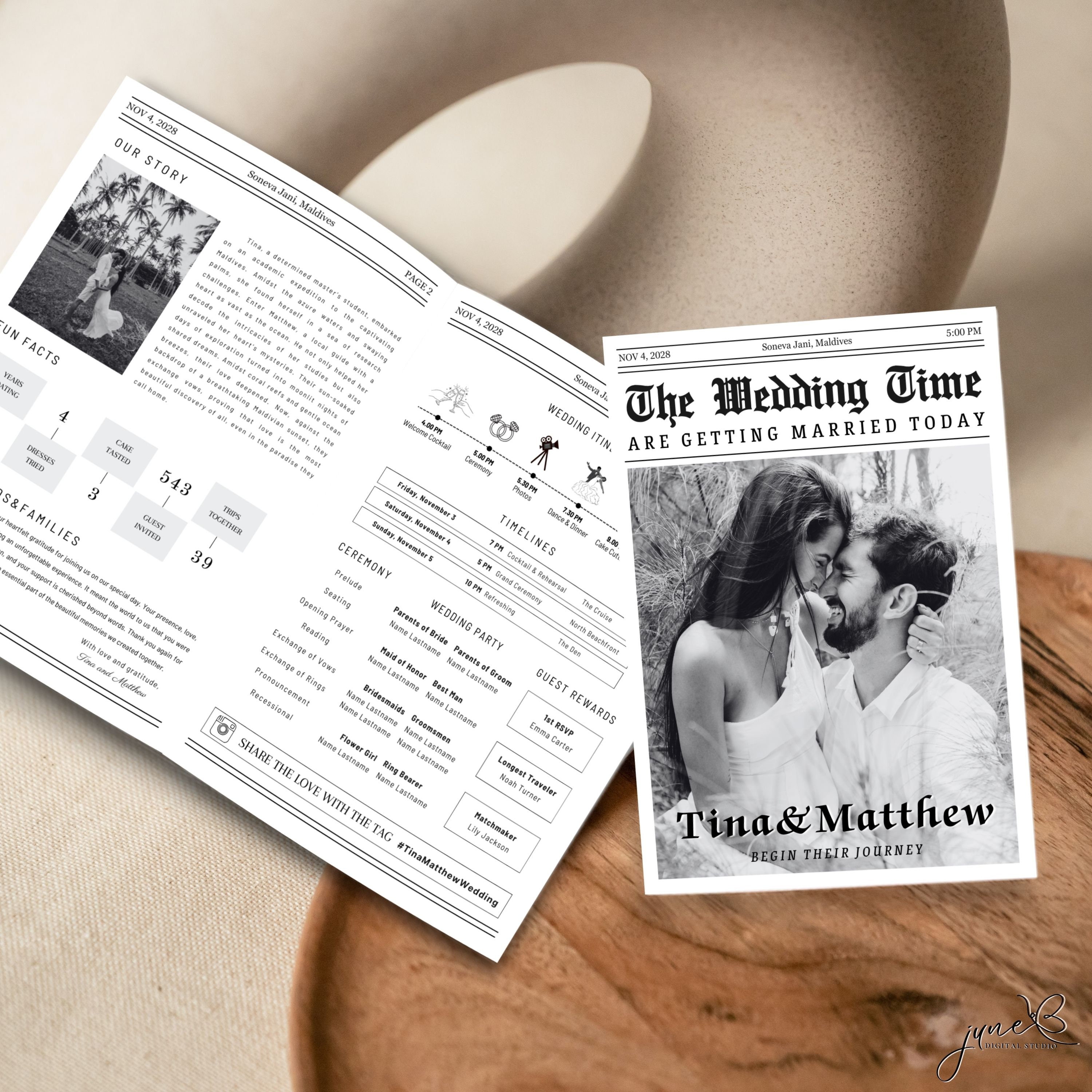 Folded Wedding Newspaper, Wedding Day Timeline, Newspaper Wedding ...