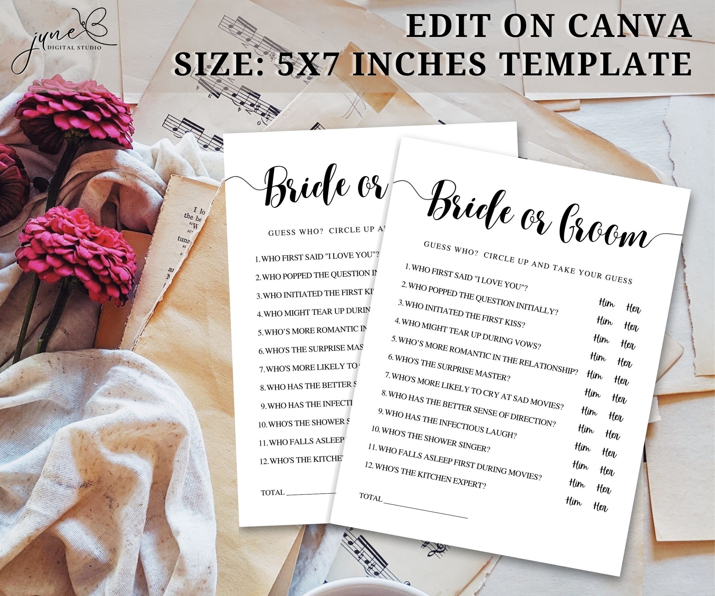 Bride or Groom Game, Printable Guess Who Said It Game, Wedding Shoe ...