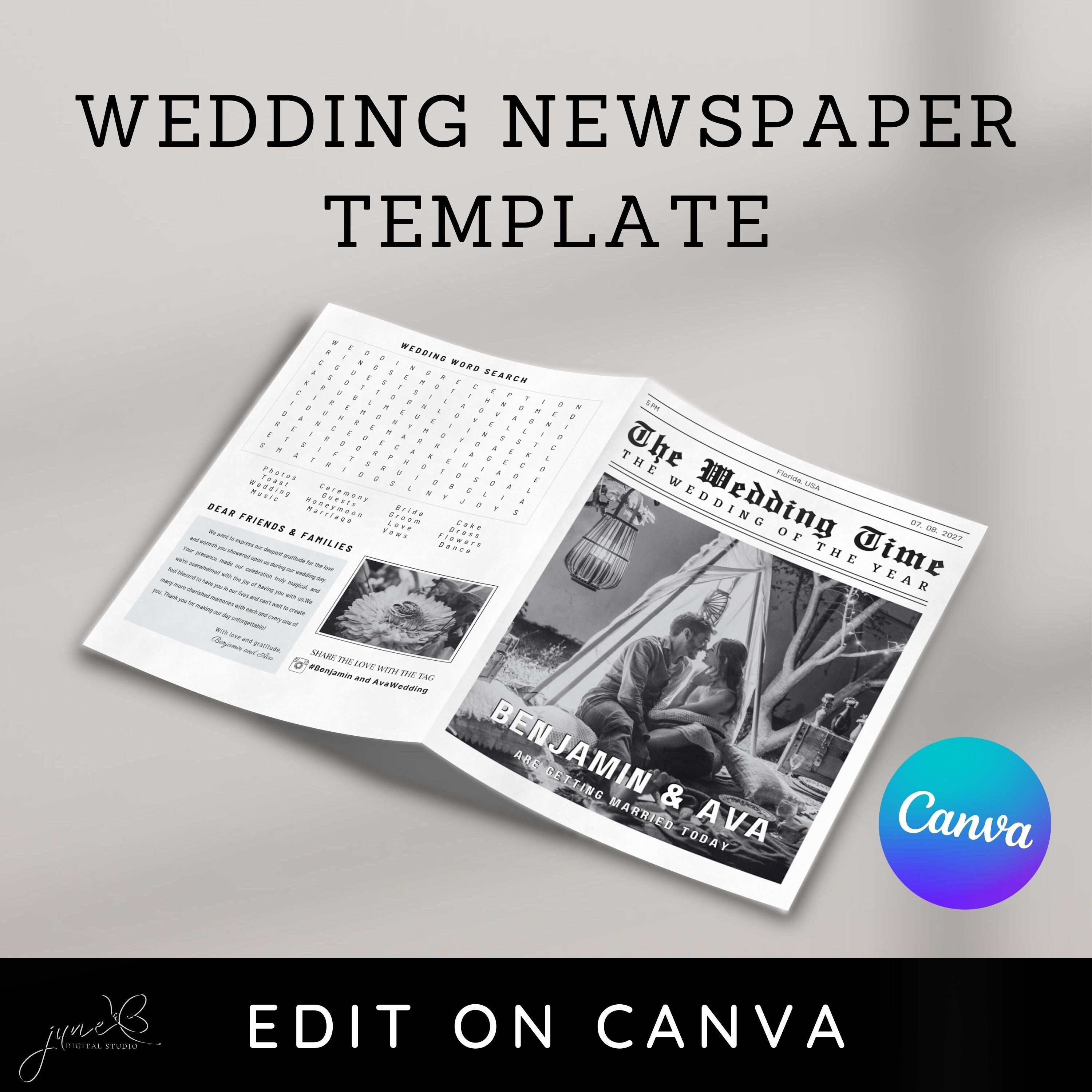 Editable Newspaper Program Template on Canvafolded Wedding - Etsy