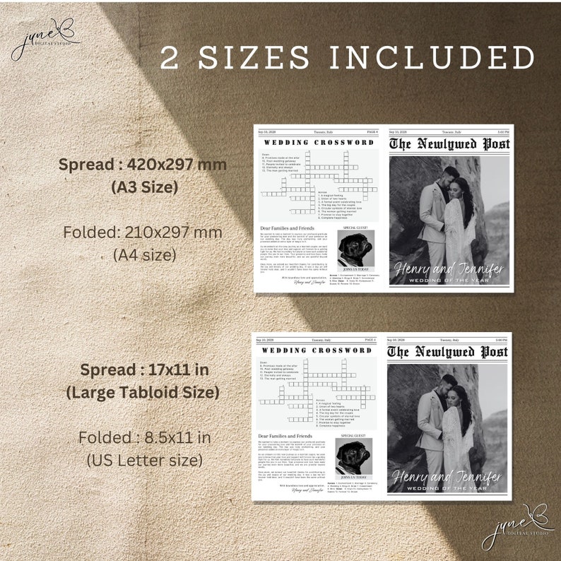 Newspaper Wedding, Editable Newspaper Program Template on CANVA ...