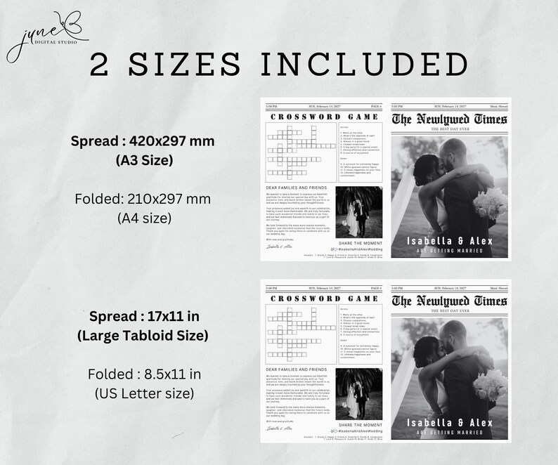 Newspaper Wedding, Editable Newspaper Program Template on CANVA ...