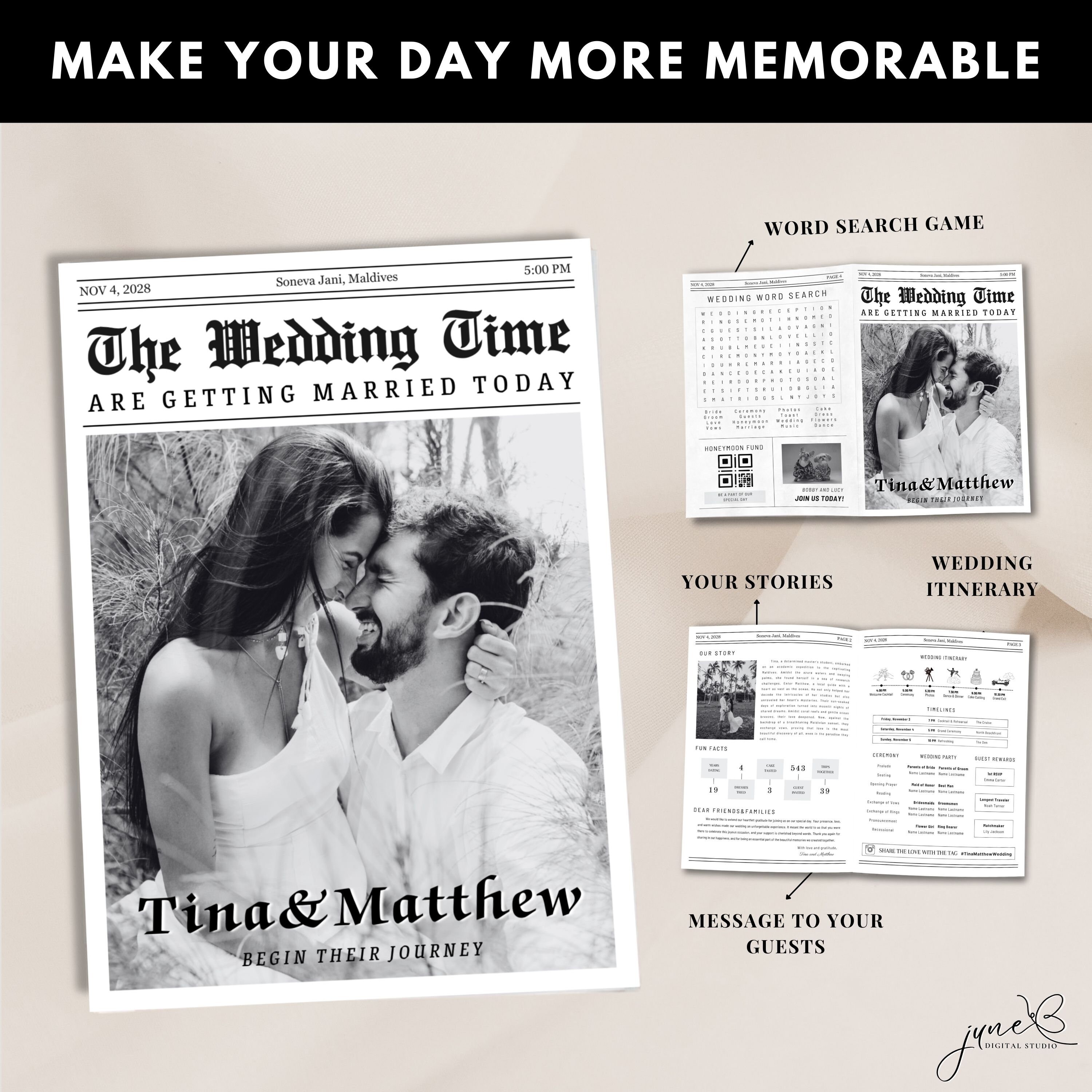 Folded Wedding Newspaper, Wedding Day Timeline, Newspaper Wedding ...