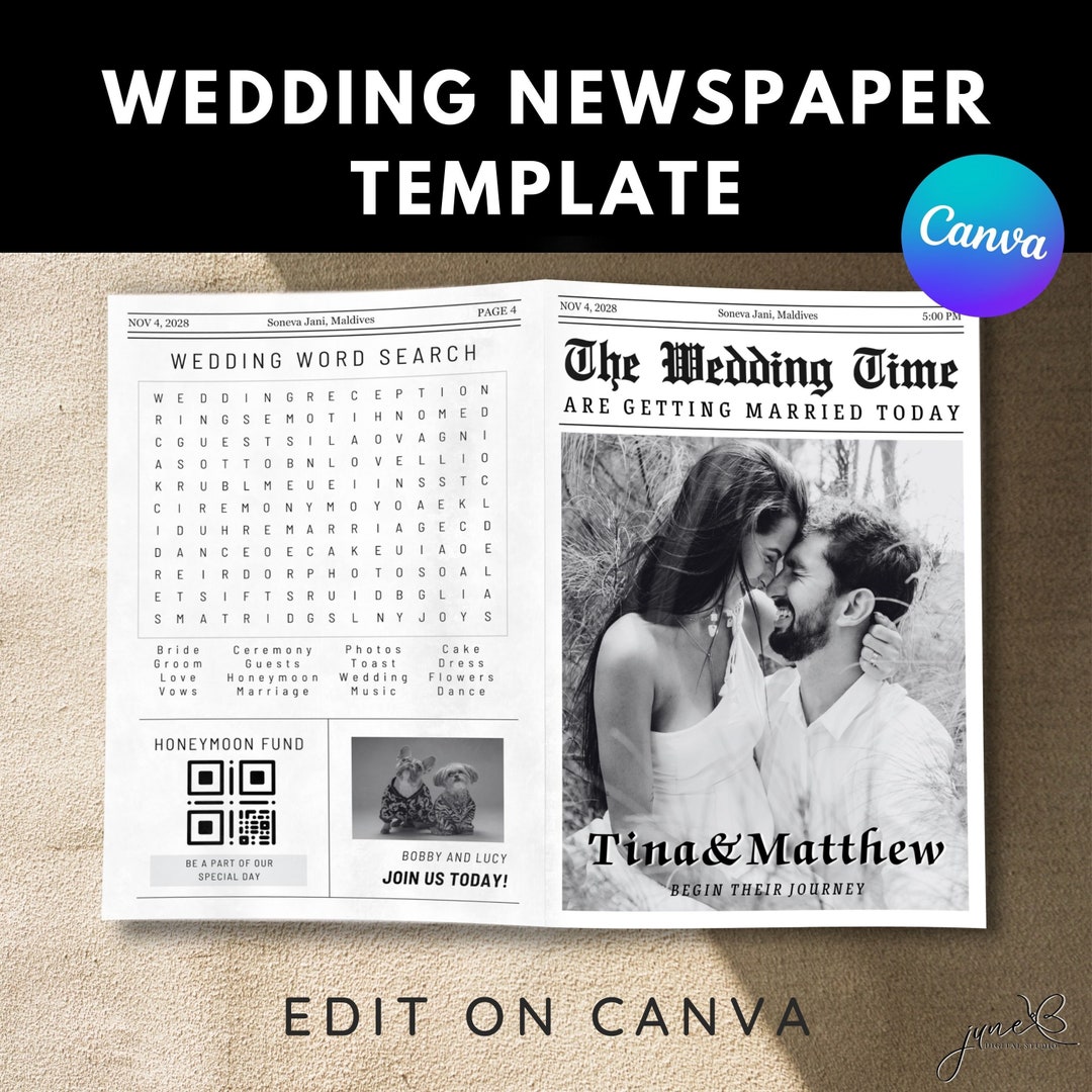 Folded Wedding Newspaper, Wedding Day Timeline, Newspaper Wedding ...