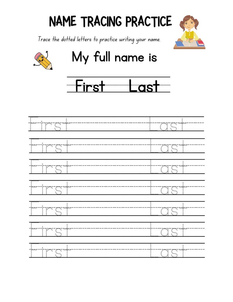 Printable Name Tracing Worksheets - Etsy