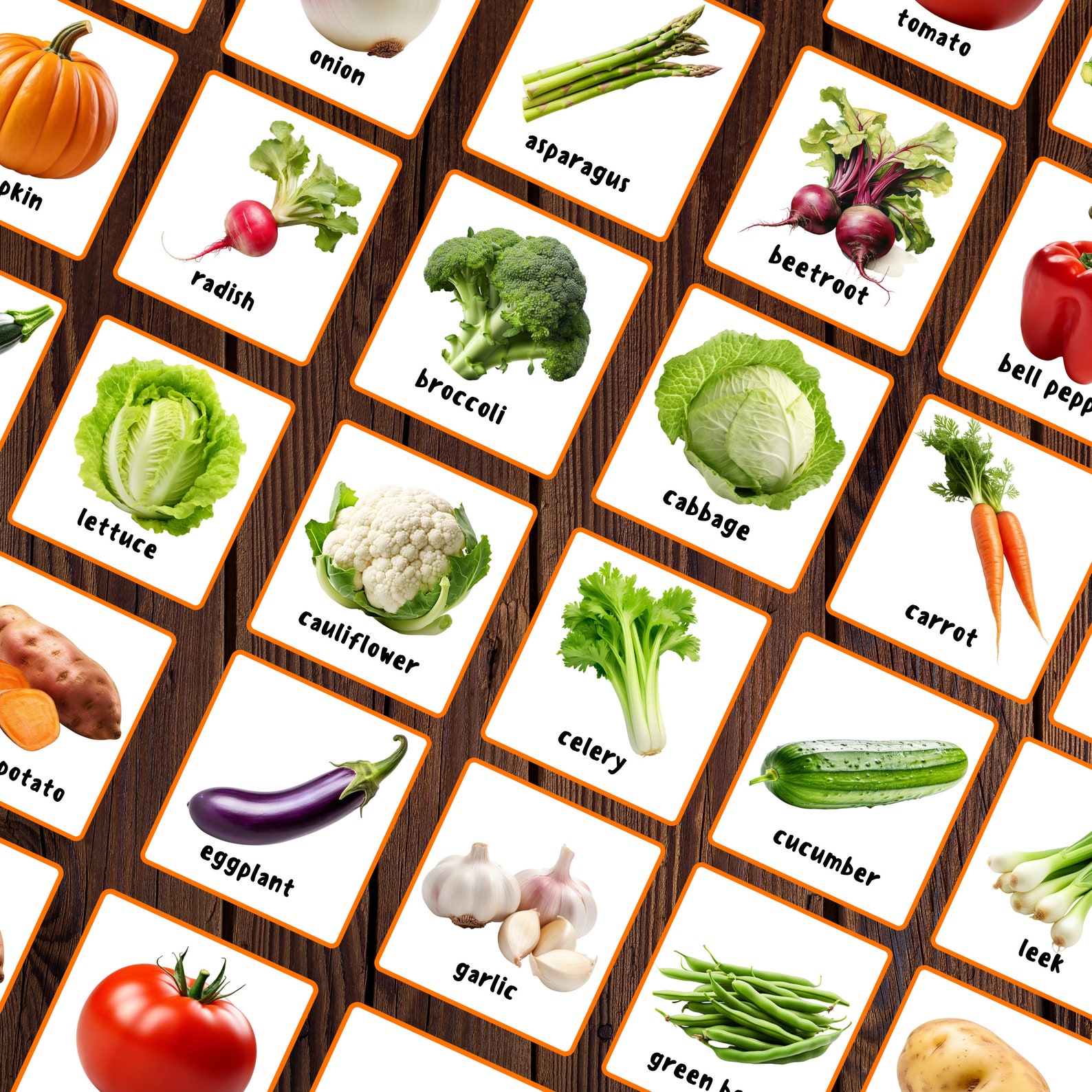 Printable Montessori Flashcards Digital Flashcards Vegetable - Etsy