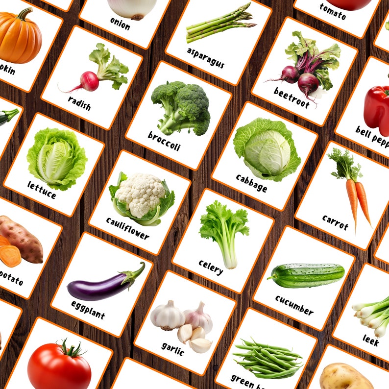 Printable Montessori Flashcards Digital Flashcards Vegetable - Etsy