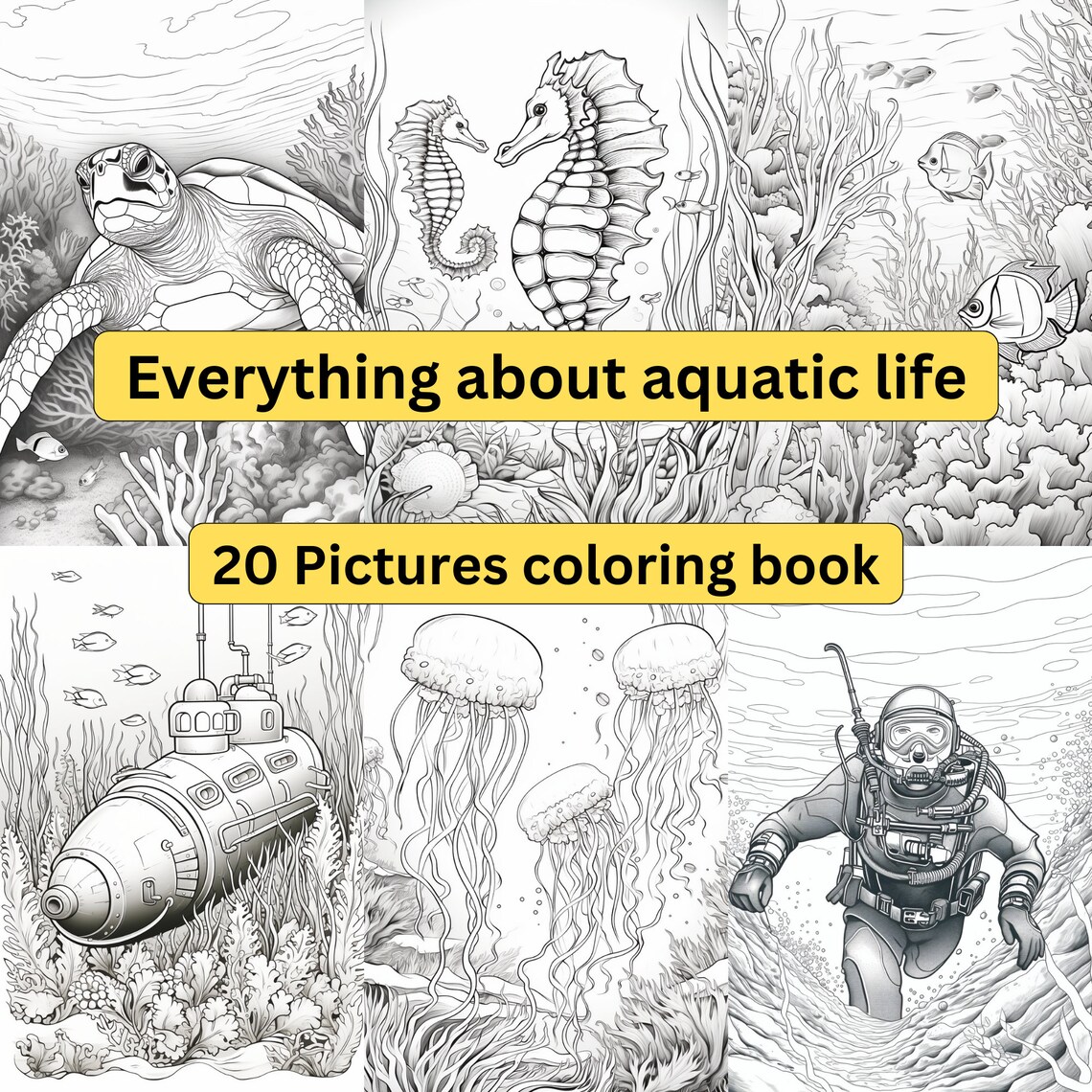Printable Coloring Book Underwater Worlds Coloring Book - Etsy