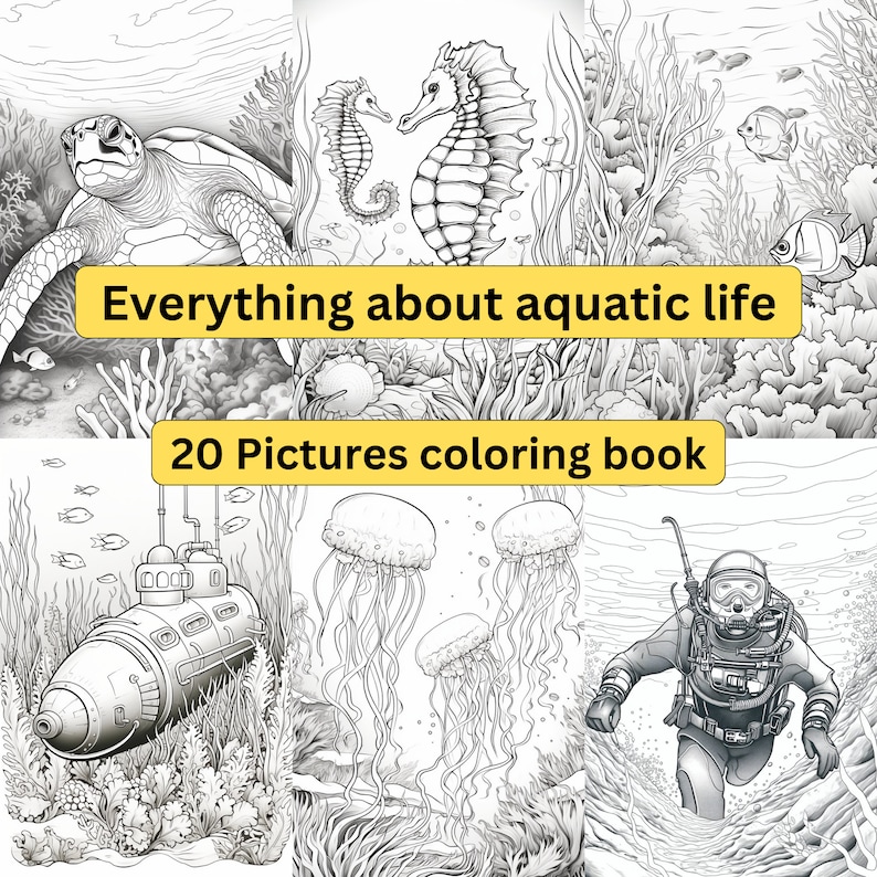 Printable Coloring Book Underwater Worlds Coloring Book Digital 20 ...