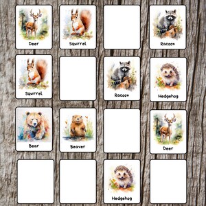 Memory Card Game Animal Printable Card Game Watercolor Animals Card ...