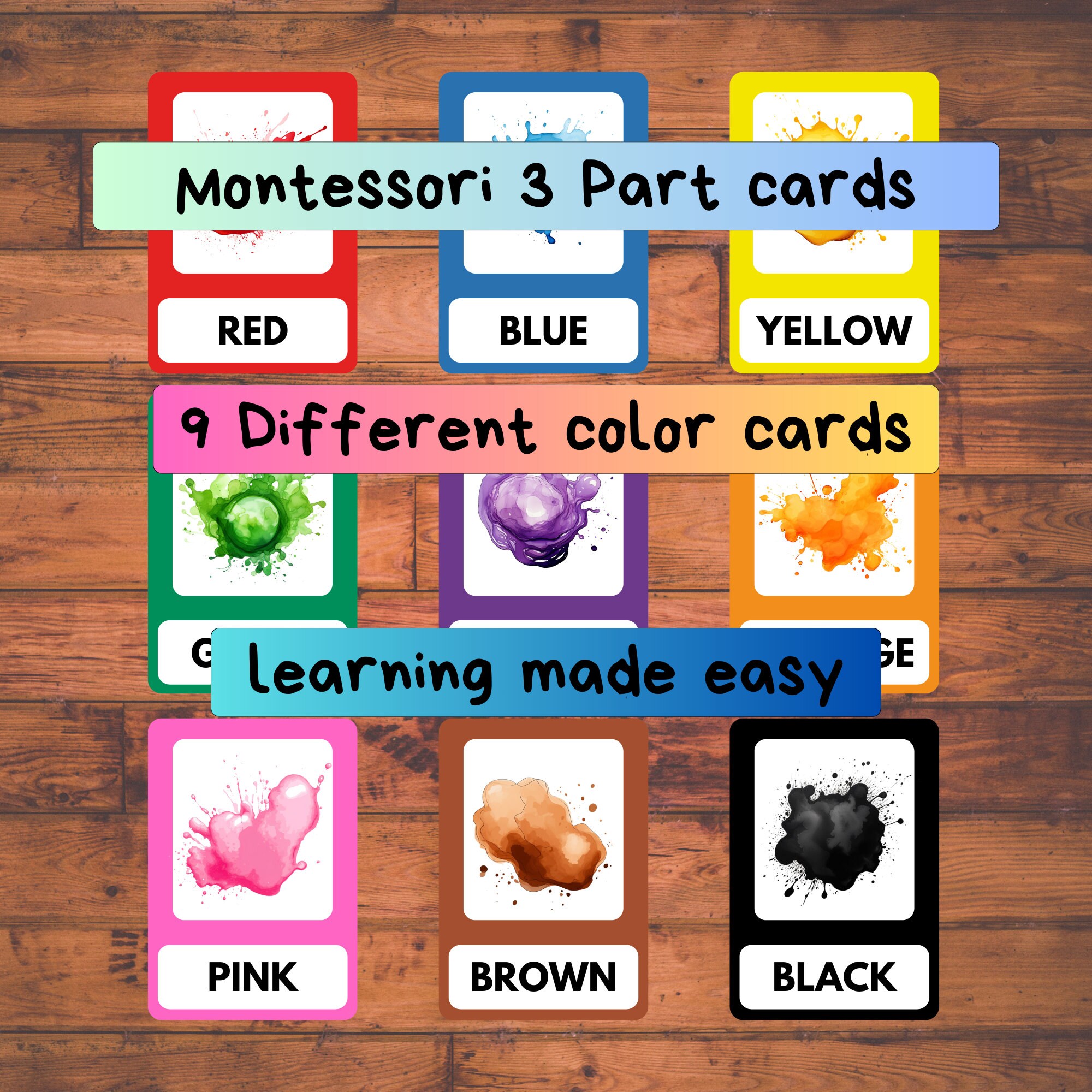 Montessori 3 Part Cards Printable Digital Flashcards Colors Learning ...