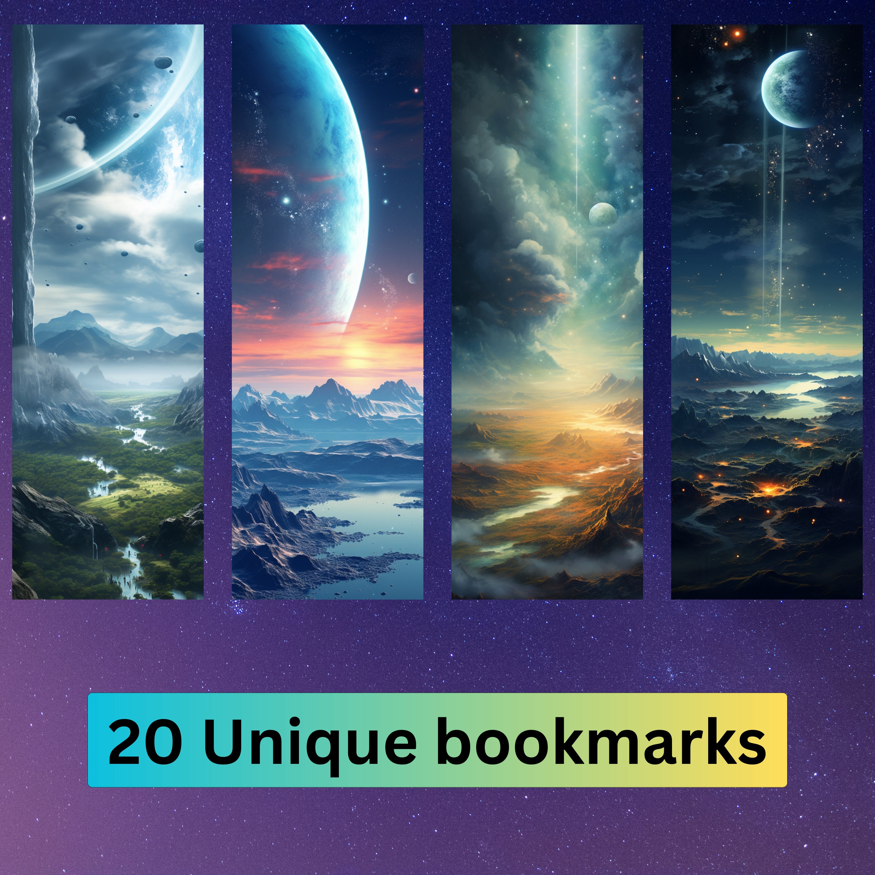 Sci Fi Bookmarks Printable Digital Bookmarks Alien Landscape Bookmarks ...