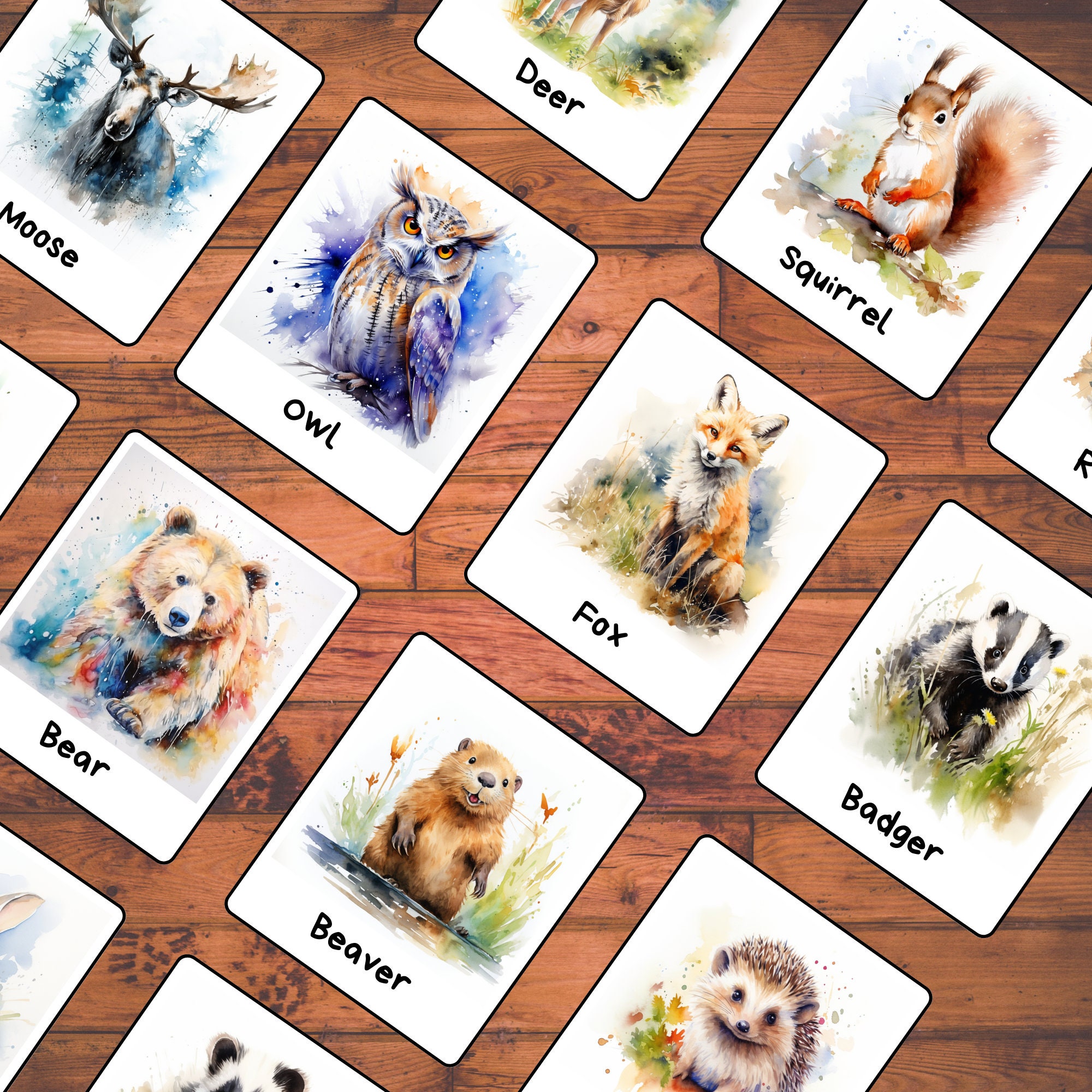Memory Card Game Animal Printable Card Game Watercolor Animals Card ...