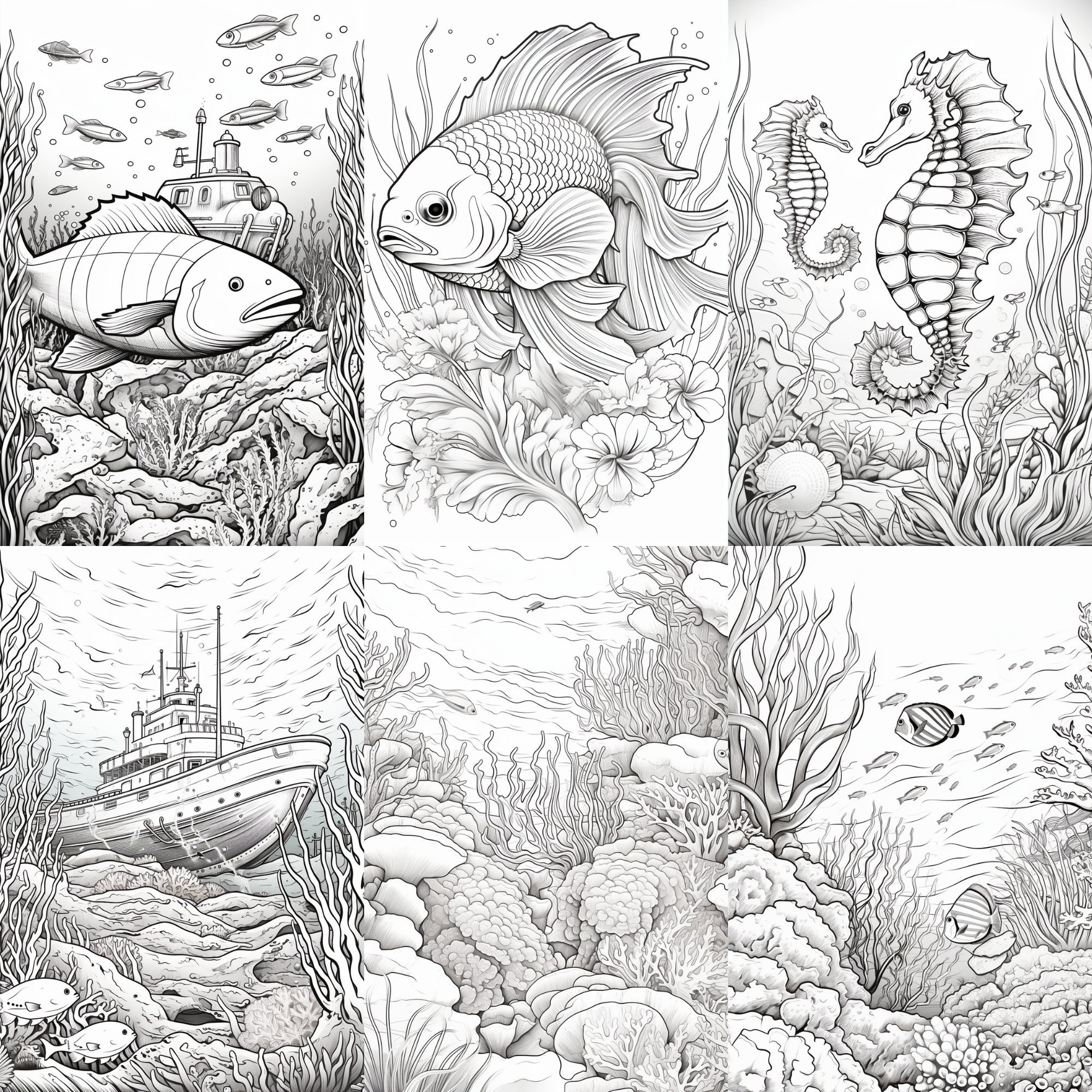 Printable Coloring Book Underwater Worlds Coloring Book Digital 20 ...