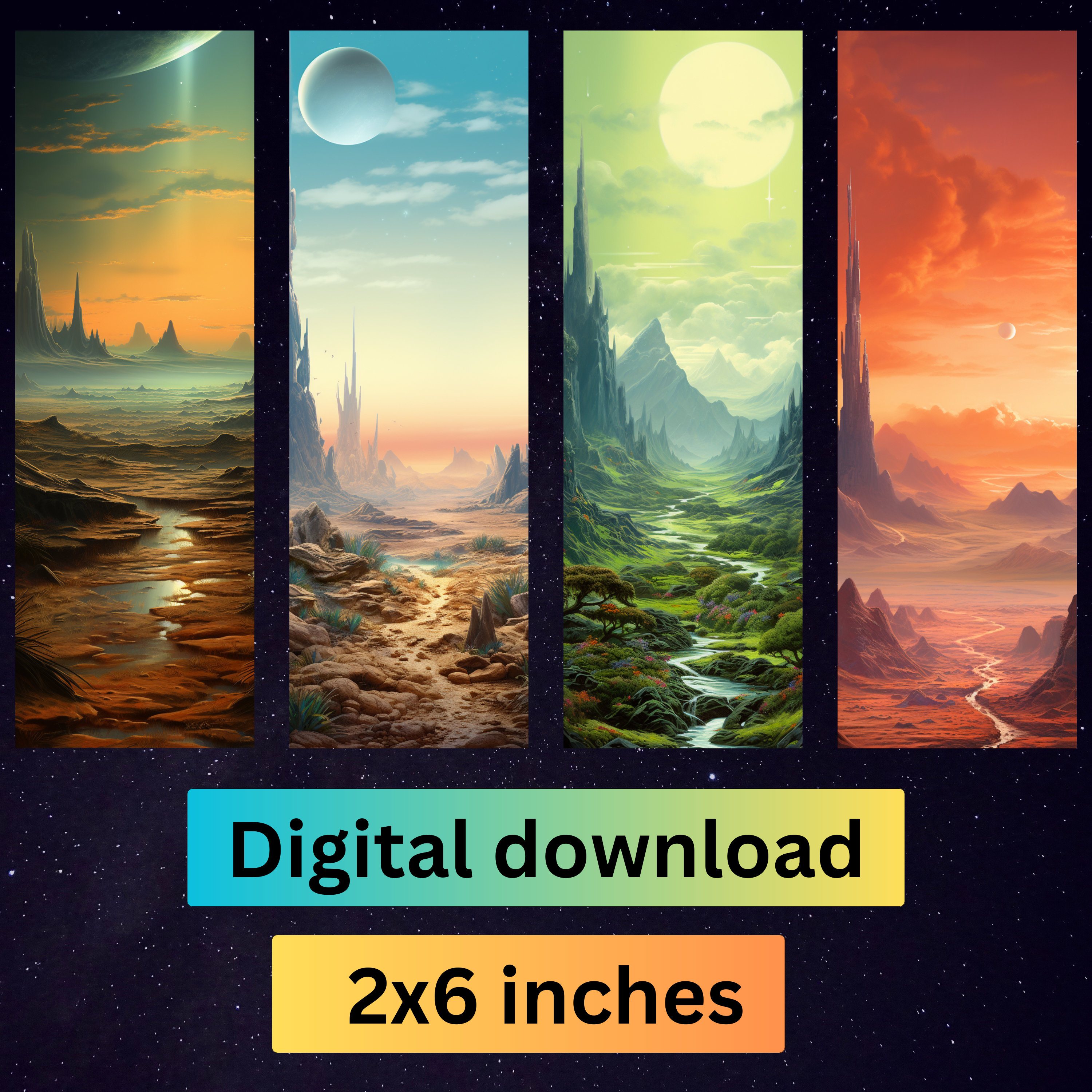 Sci Fi Bookmarks Printable Digital Bookmarks Alien Landscape Bookmarks ...