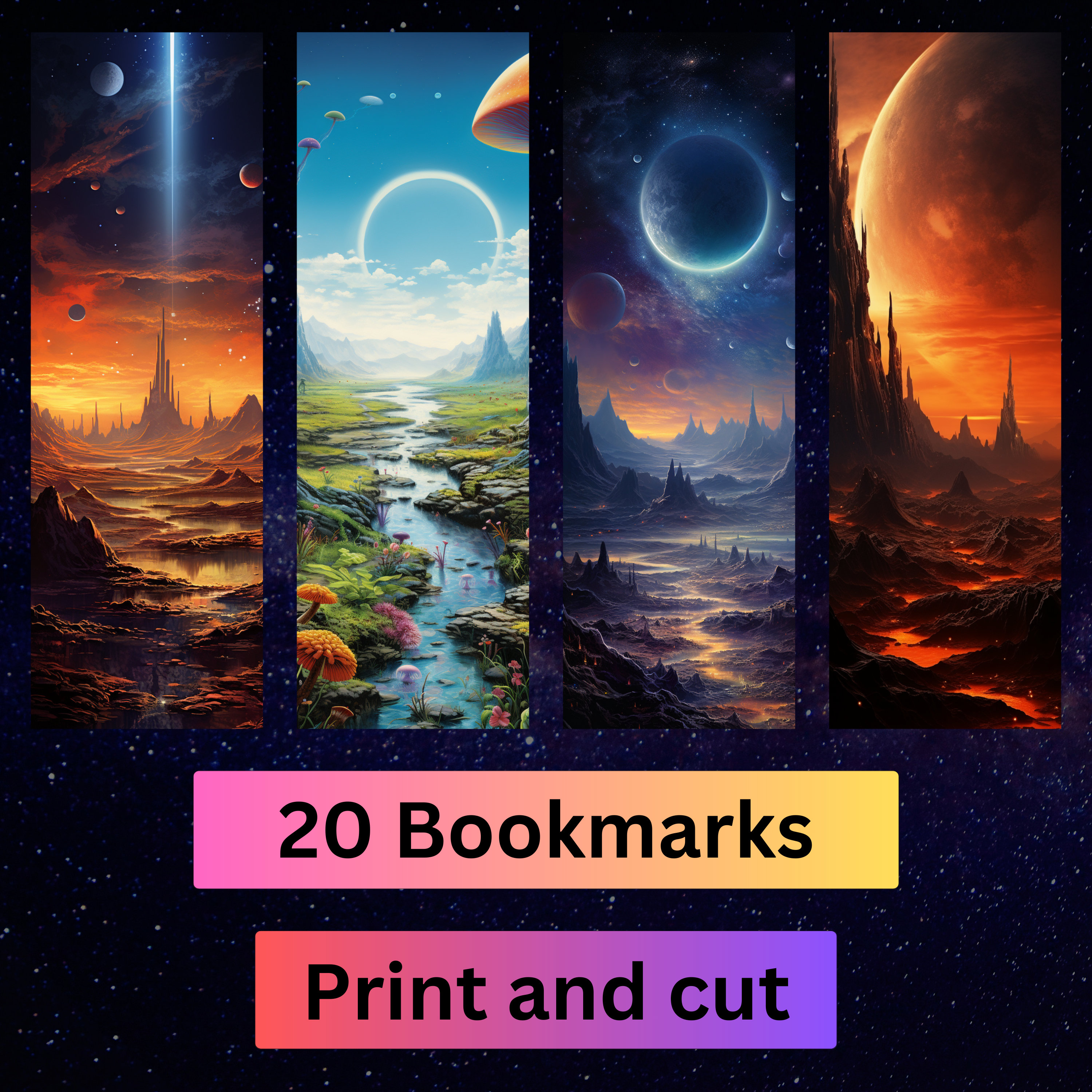 Sci Fi Bookmarks Printable Digital Bookmarks Alien Landscape Bookmarks ...