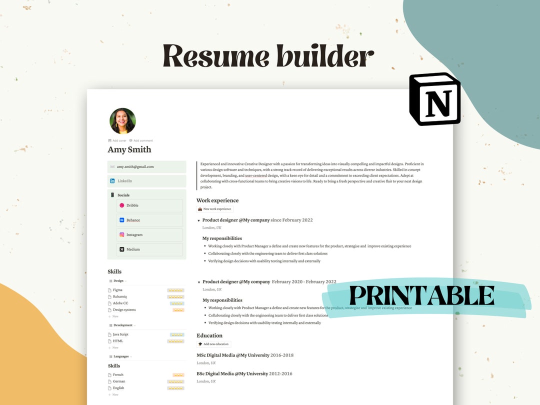 Notion Resume Template Career Development Career Growth - Etsy