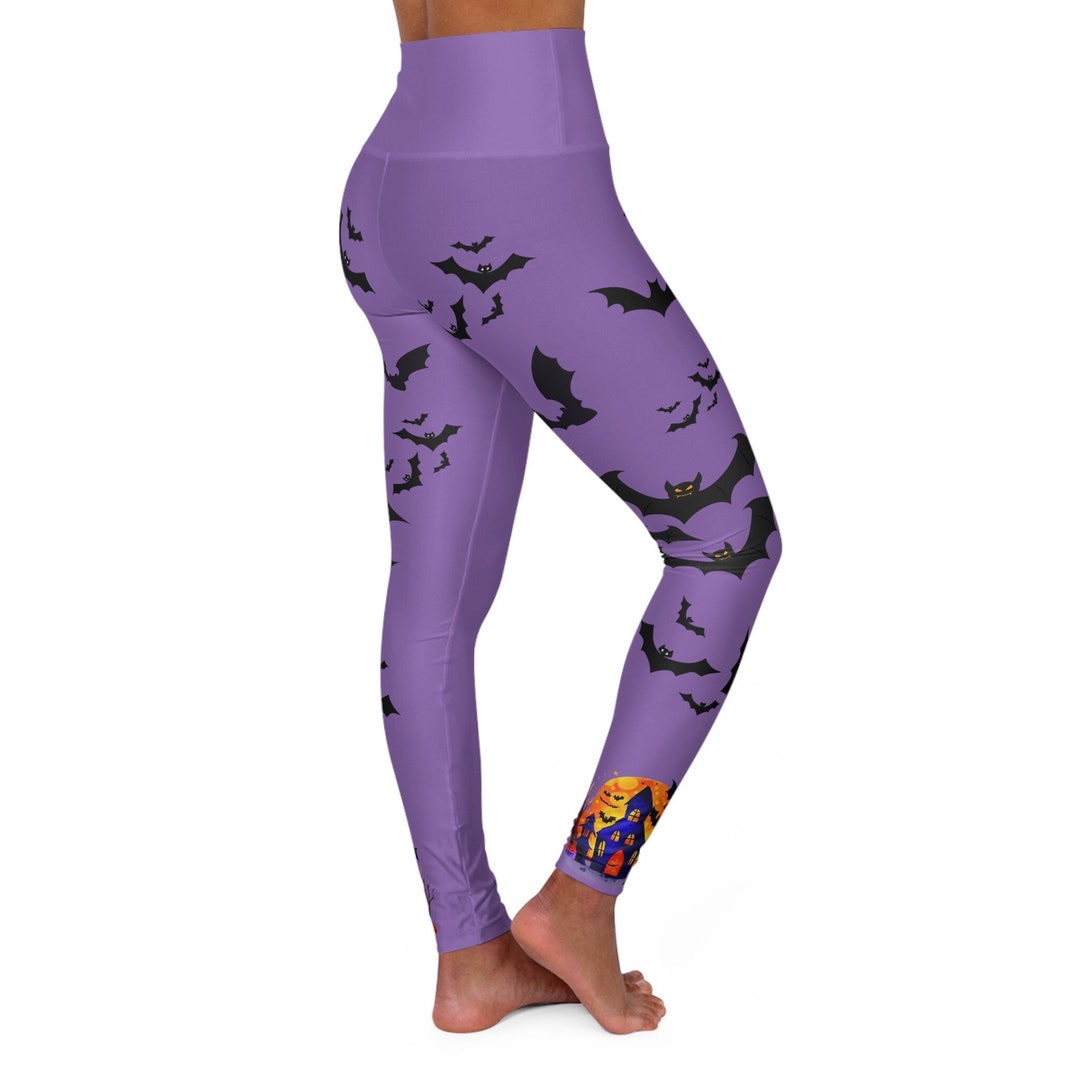 Purple Spooky House and Bats High-waisted Yoga Leggings Skinny Fit ...