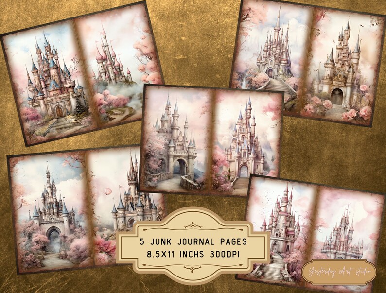 Pink Fantasy Castle Junk Journal Pages Ephemera Digital Scrapbook Paper ...