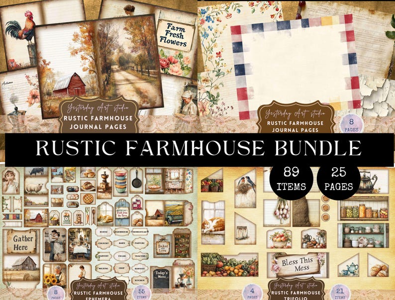 Rustic Farmhouse Junk Journal Kit, Vintage Farm Ephemera, Country ...