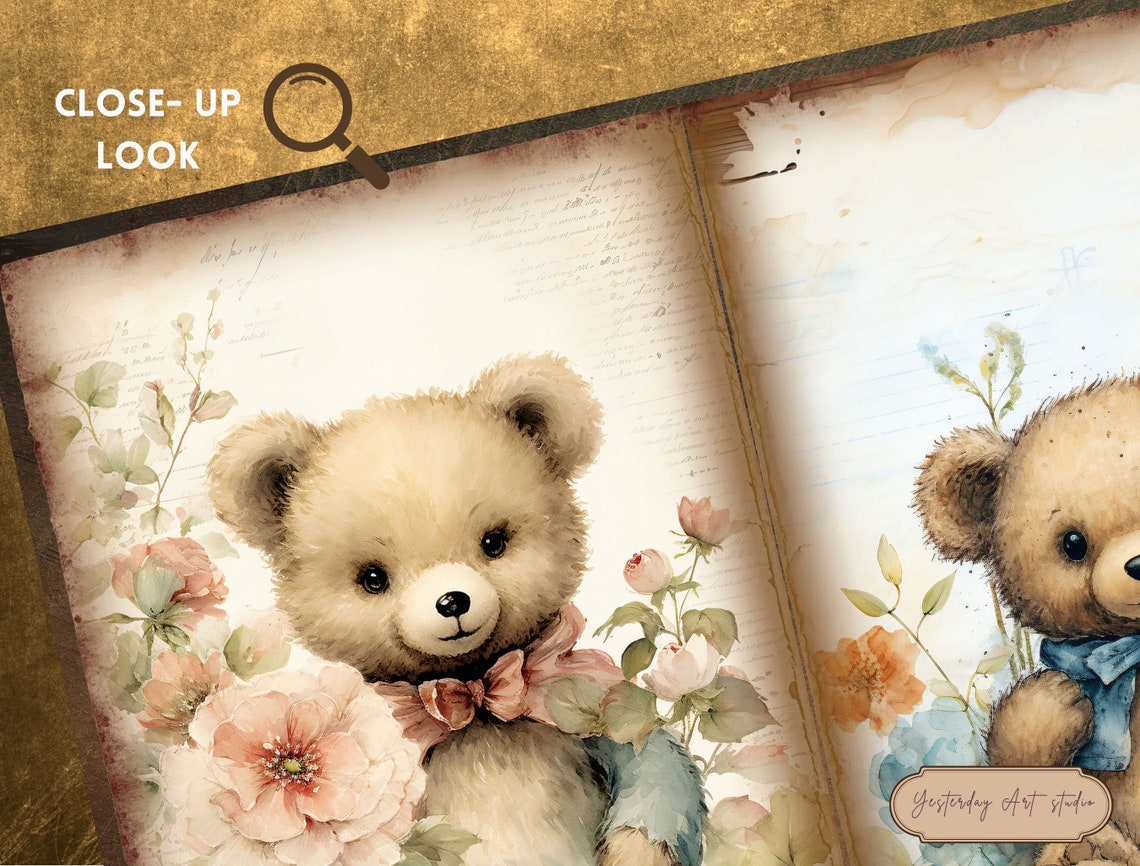 Junk Journal Printable Bears Pages Bear Ephemera Digital Scrapbook ...