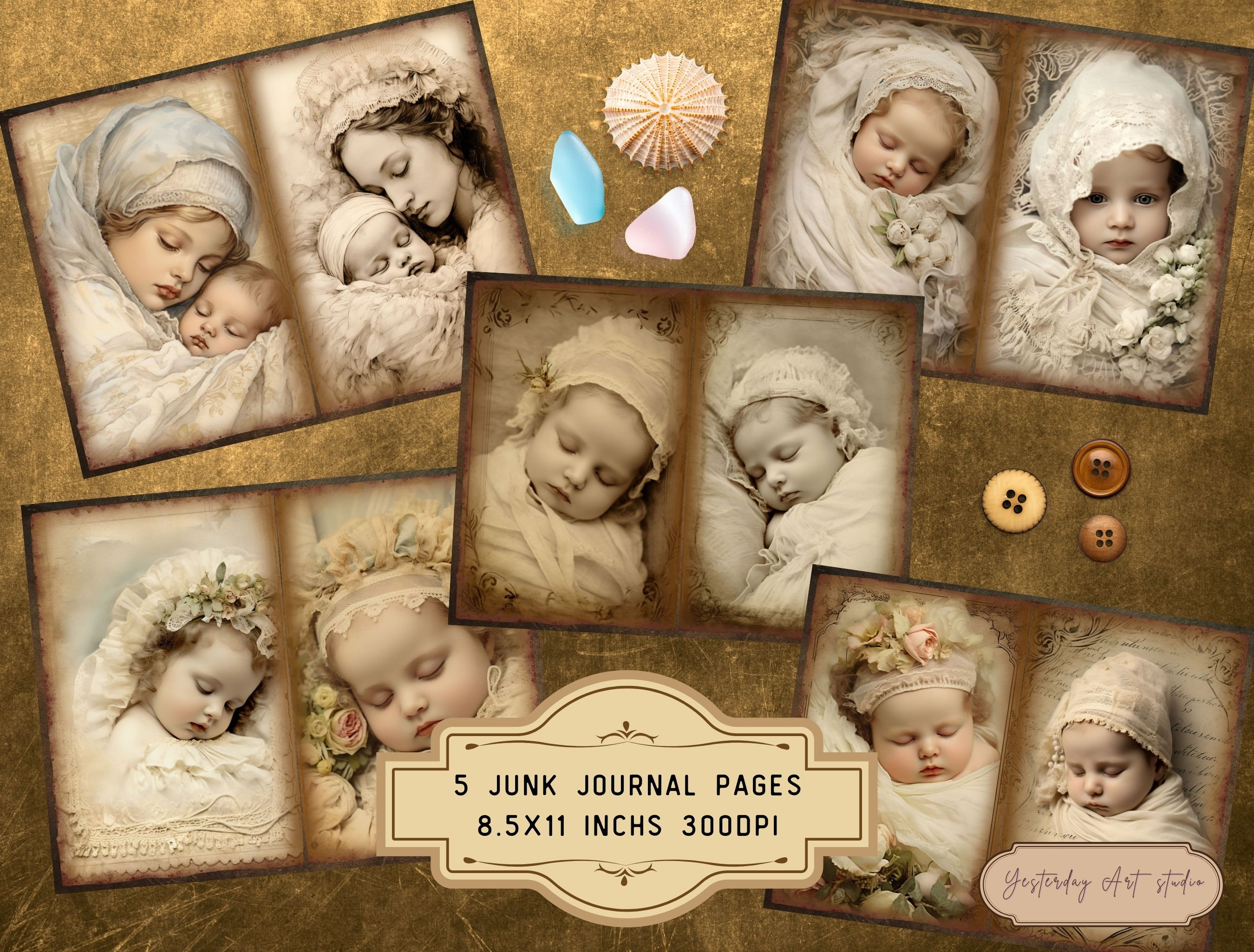 Baby Themed Junk Journal Printable Papers Digital Scrapbook Paper Kit ...