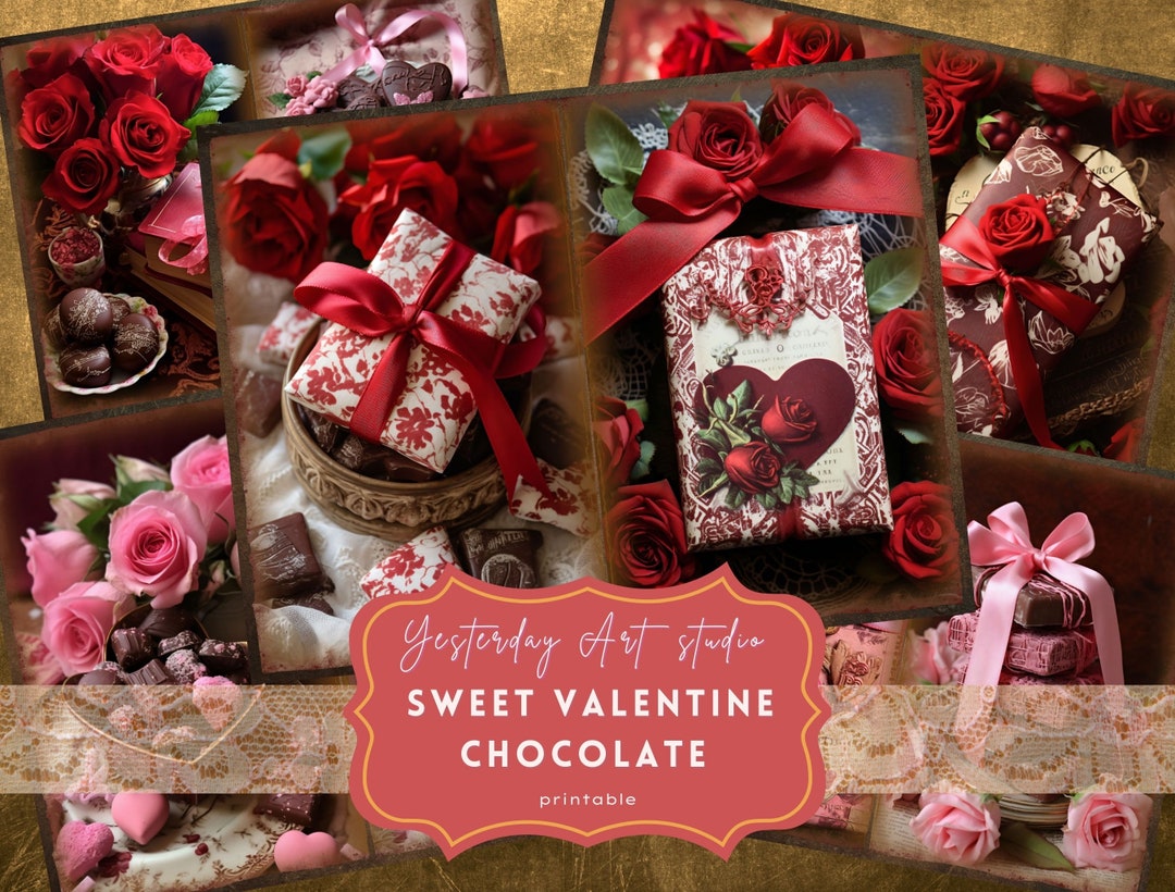 Valentine Chocolate Junk Journal Page Ephemera Digital Scrapbook ...