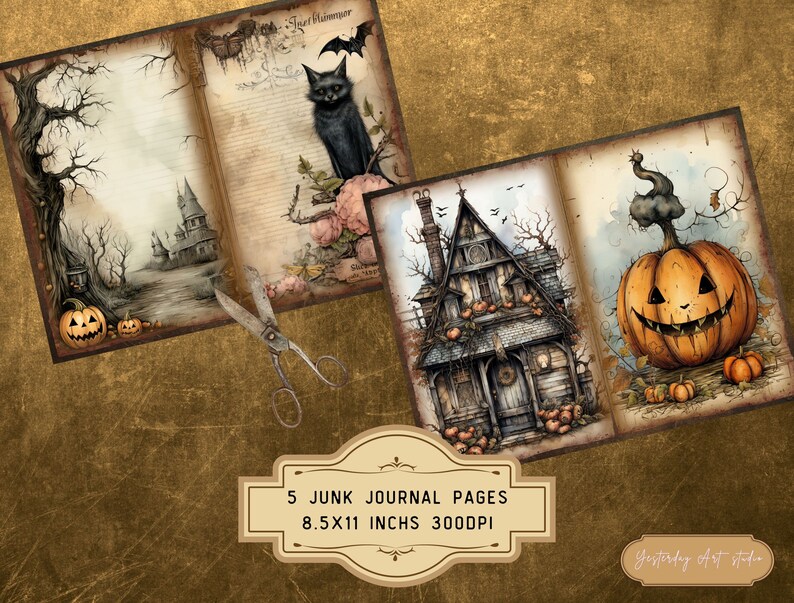 Halloween Junk Journal Printable Backgrounds Papers Pumpkins Junk ...