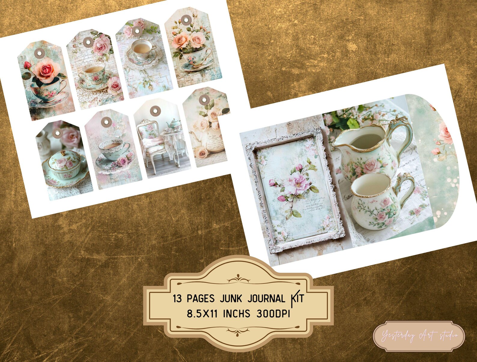Shabby Chic Floral Teapot Junk Journal Kit Tea Journal Printable Pages ...