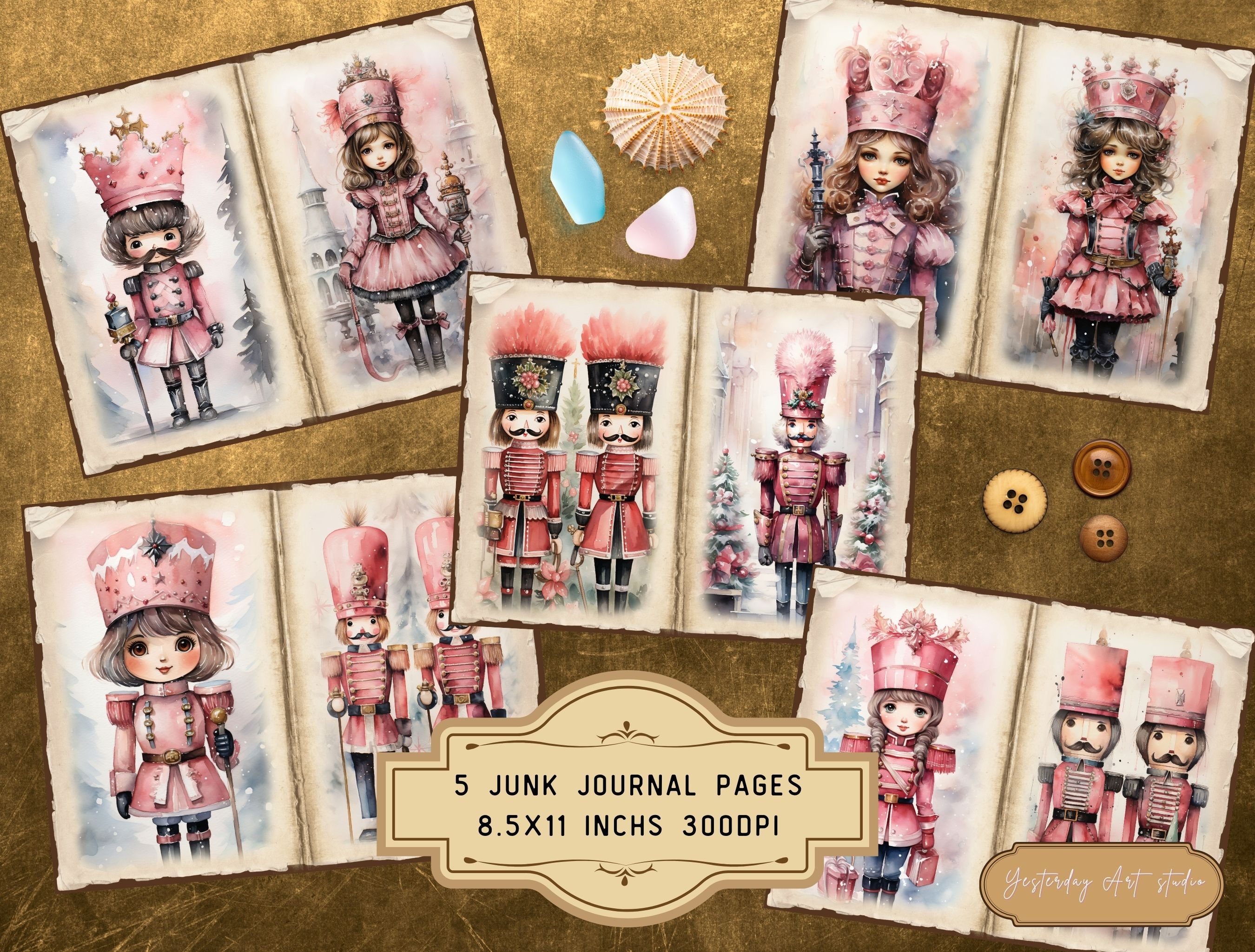 Pink Christmas Junk Journal Pages Ephemera Digital Scrapbook Paper Kit ...