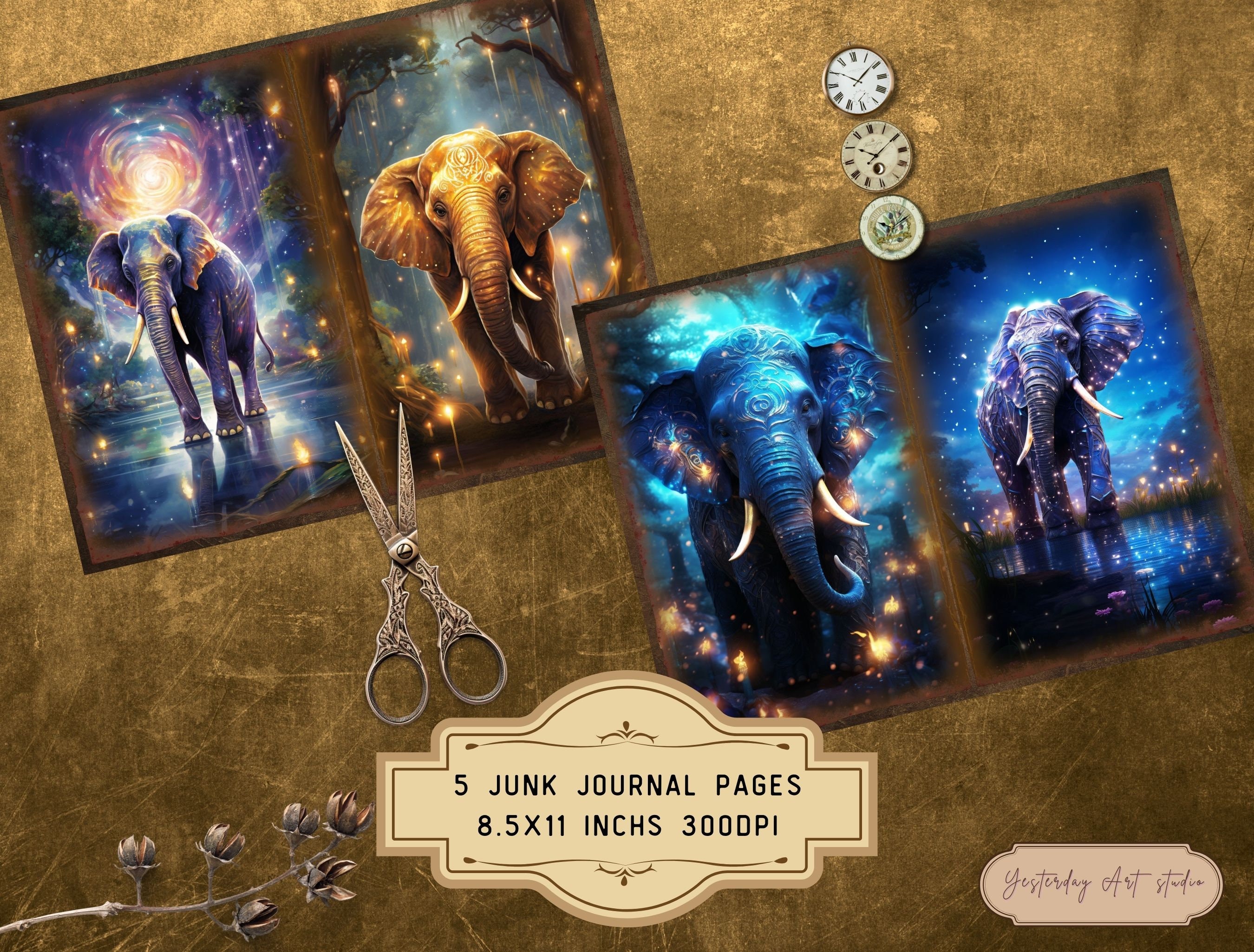 Magical Glowing Elephant Journal Pages Printable Ephemera Digital ...
