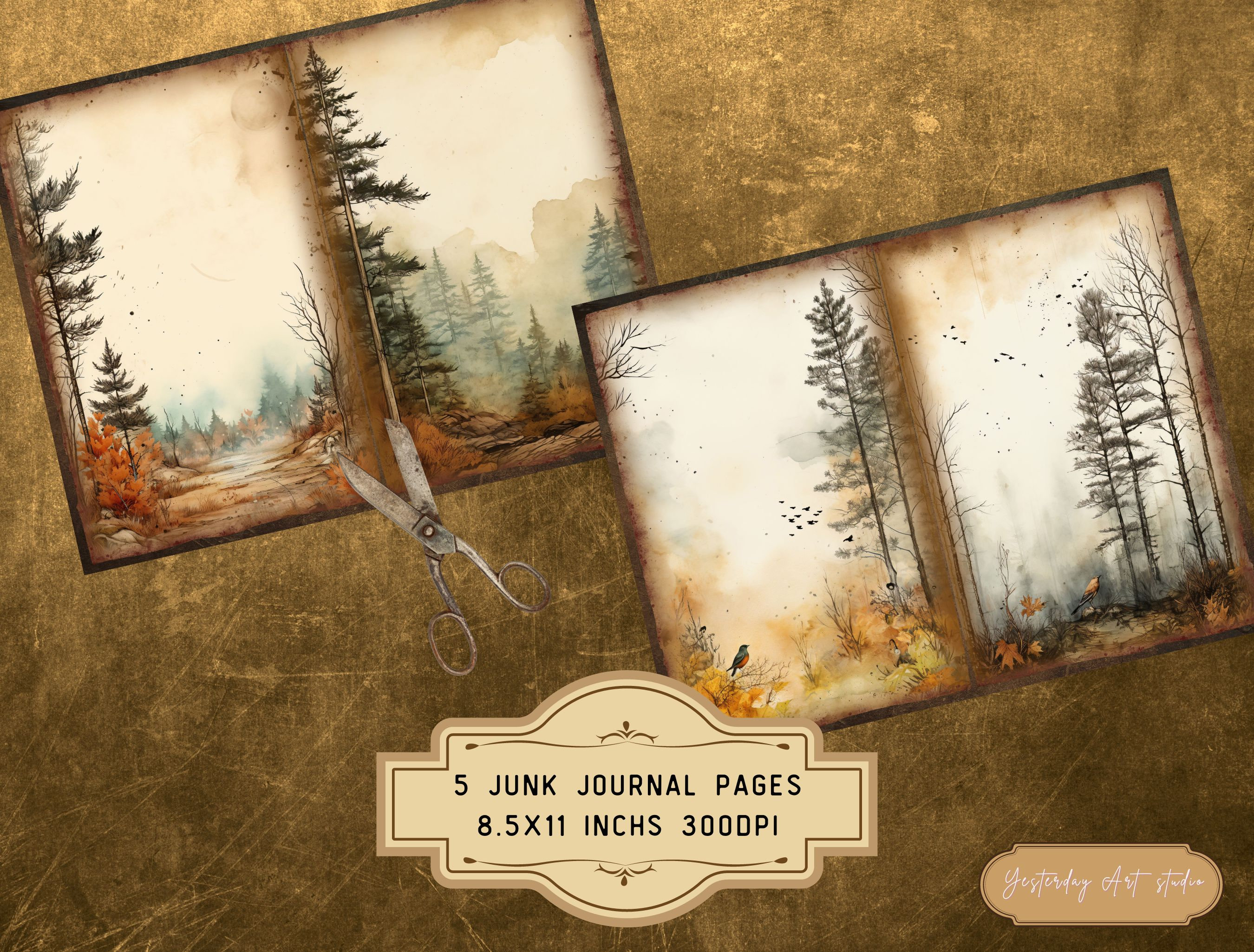 Fall Forest Junk Journal Pages Digital Scrapbook Paper Kit Vintage ...