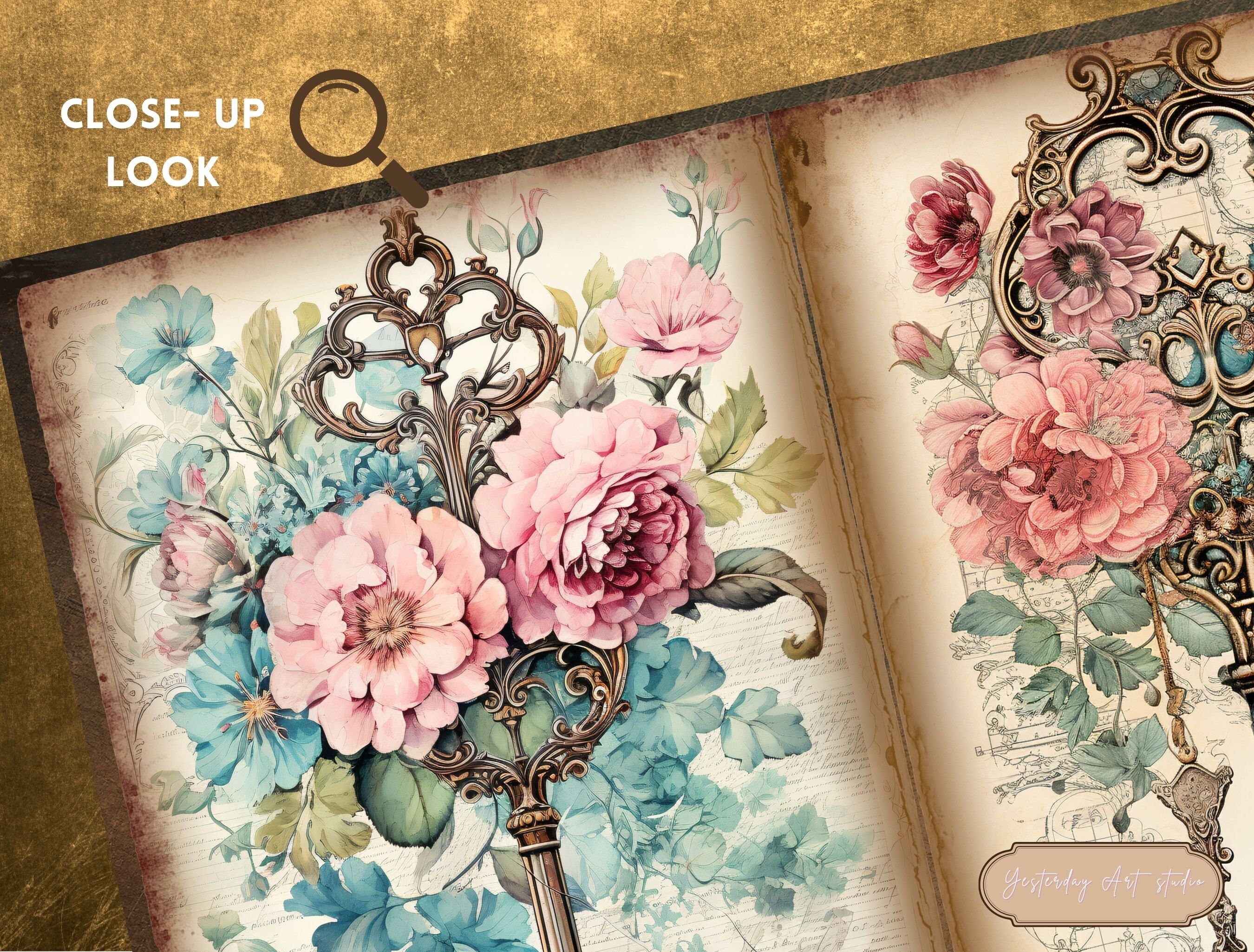 Fantasy Keys Junk Journal Pages Digital Scrapbook Paper Kit Ephemera ...