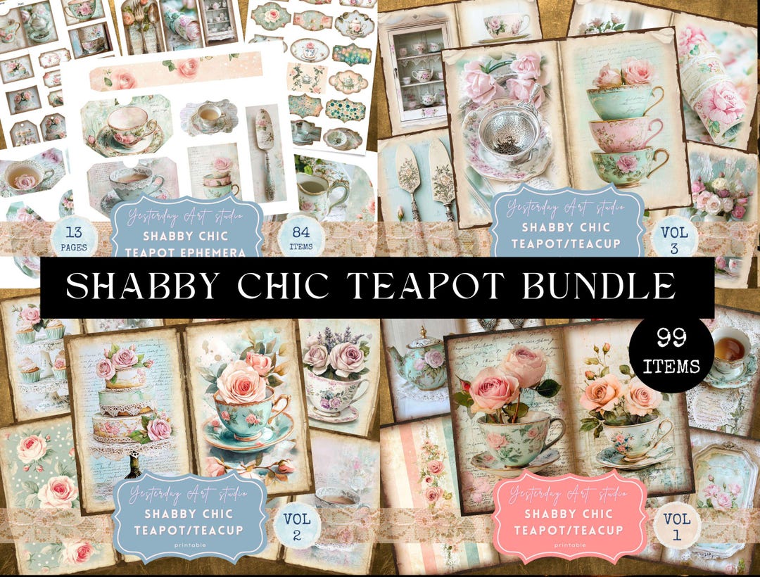 Shabby Chic Floral Teapot Junk Journal Kit BUNDLE Tea Journal Printable ...