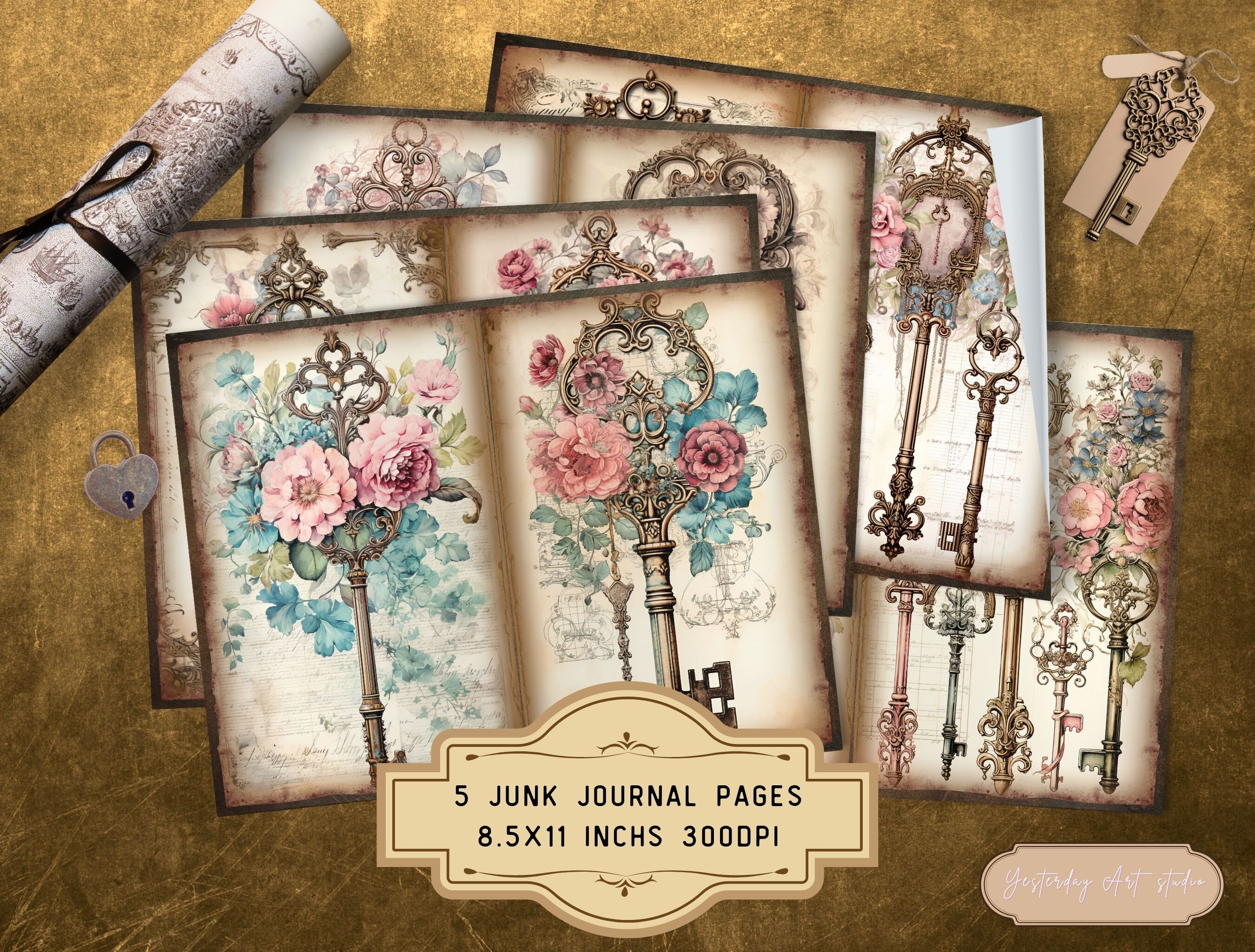 Fantasy Keys Junk Journal Pages Digital Scrapbook Paper Kit Ephemera ...