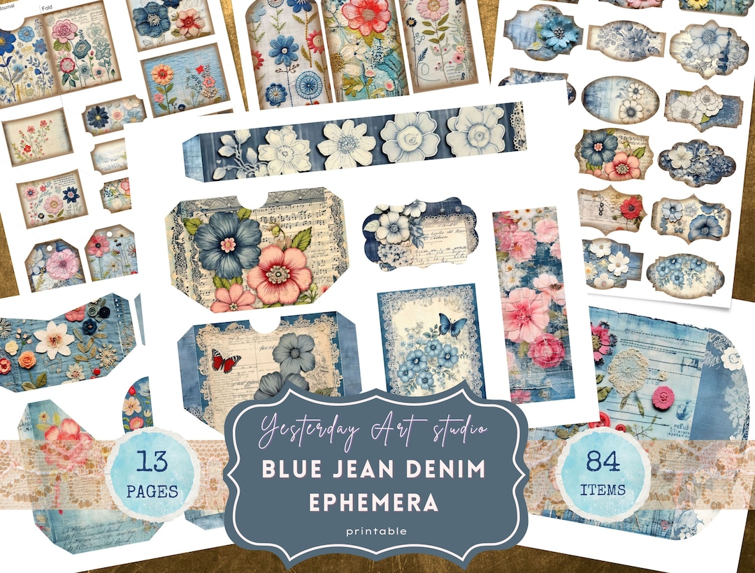 Junk Journal Denim Ephemera Download Collage Sheet Denim Junk Journal ...