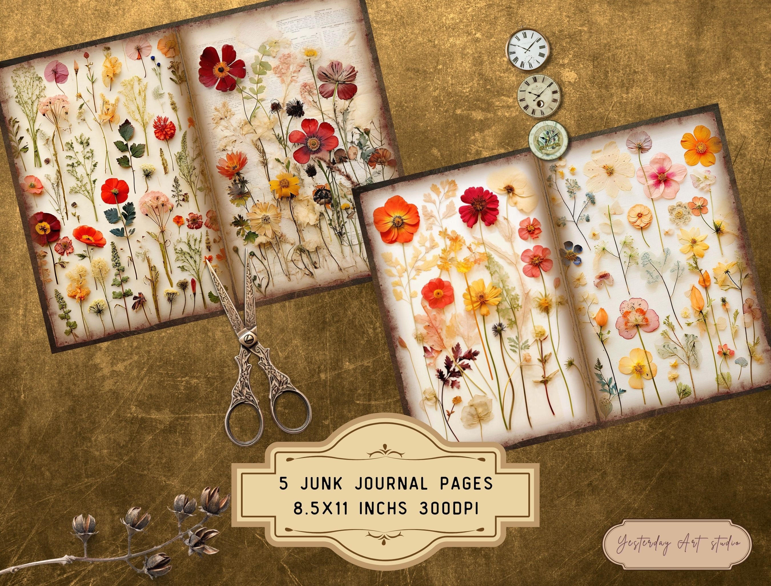 Pressed Flowers Junk Journal Printable Papers Scrapbook Paper Kit ...