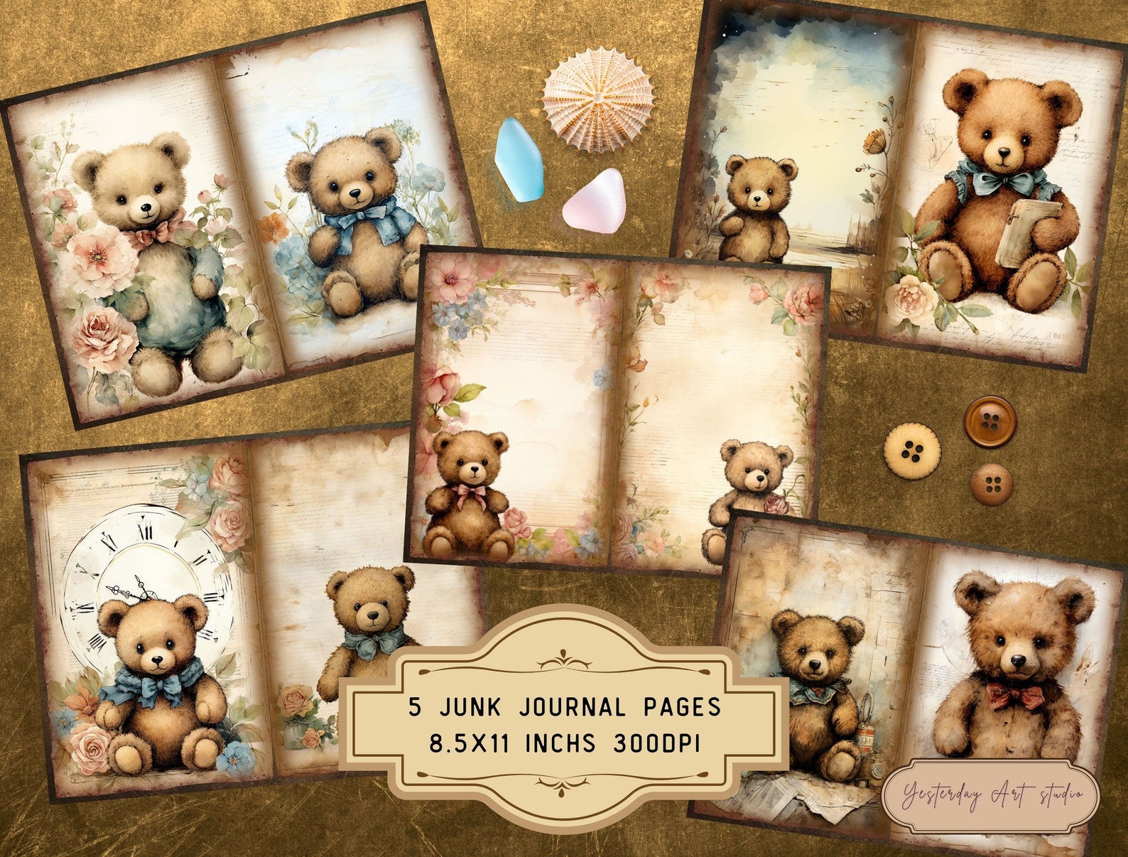 Junk Journal Printable Bears Pages Bear Ephemera Digital Scrapbook ...