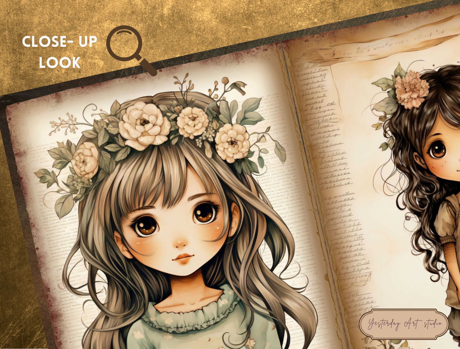 Adorable Cottage Girl Junk Journal Pages Digital Scrapbook Paper Kit ...