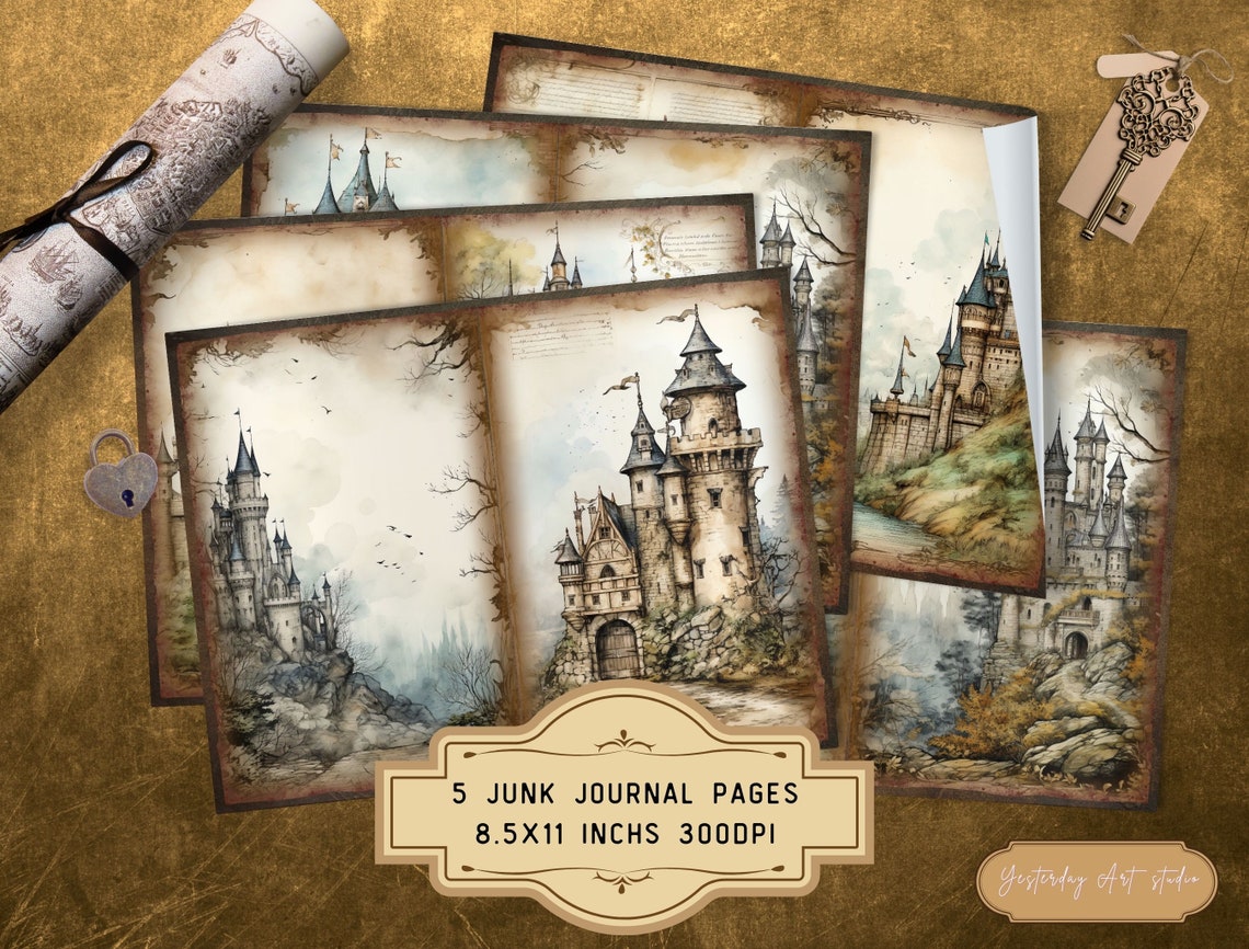 Old Castle Junk Journal Pages Ephemera Digital Scrapbook Medieval ...