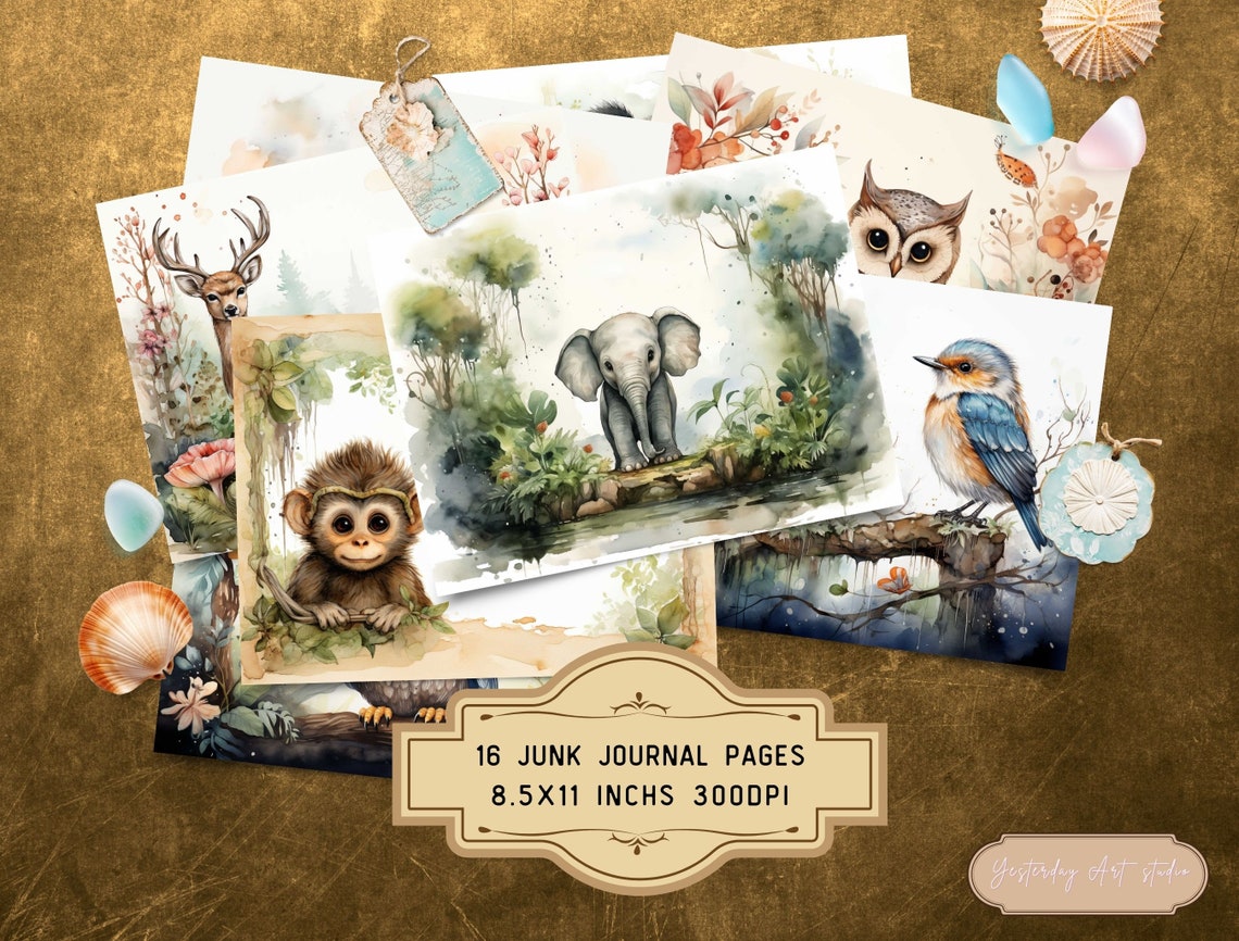 Forest Animal Junk Journal Papers Ephemera Digital Scrapbook Paper Kit ...