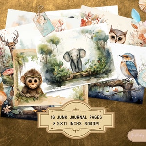 Forest Animal Junk Journal Papers Ephemera Digital Scrapbook Paper Kit ...